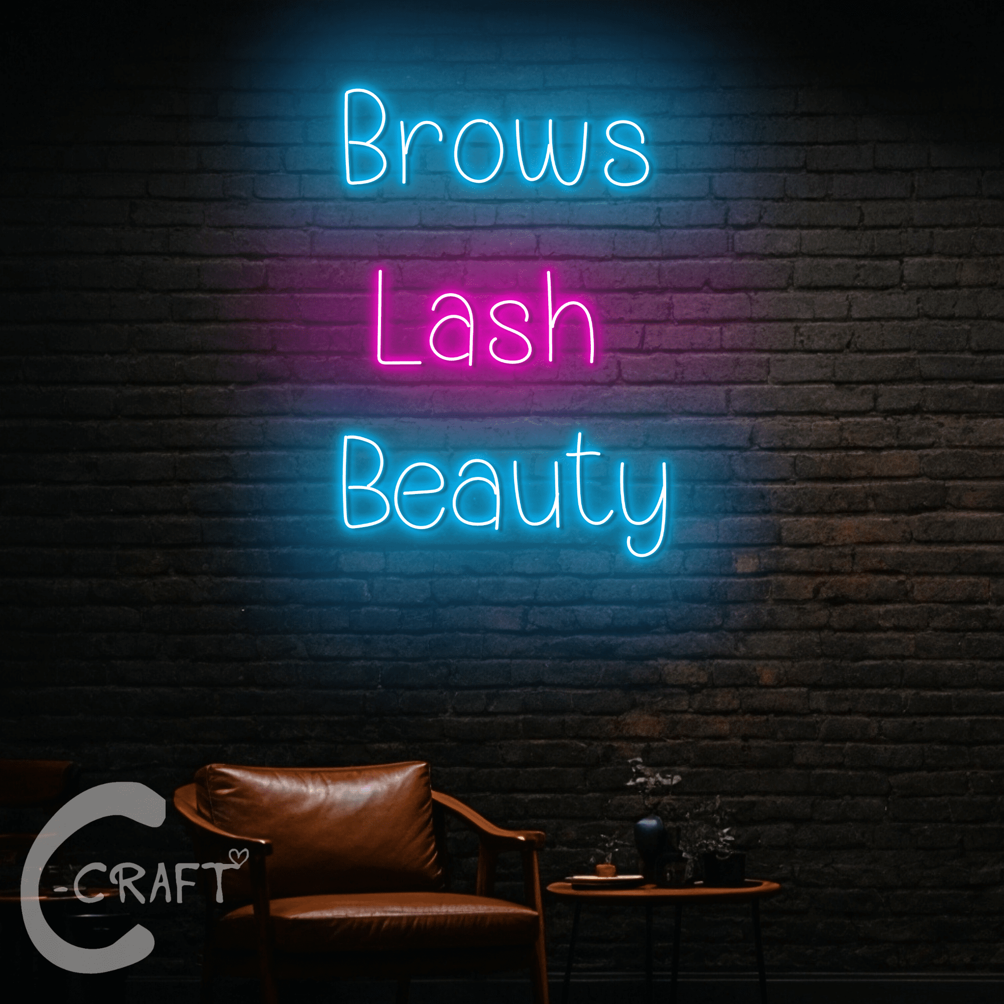 C-CRAFT Brows Lash Beauty Neon Led Light Sign 35 inch for Beauty Lash ...