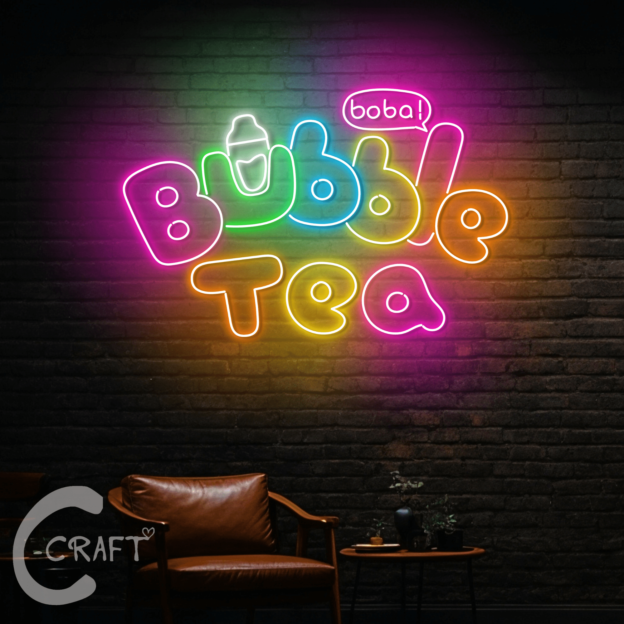 C-CRAFT Bubble Tea Neon Sign LED Light 30 inch for Boba Tea Shop Decor ...