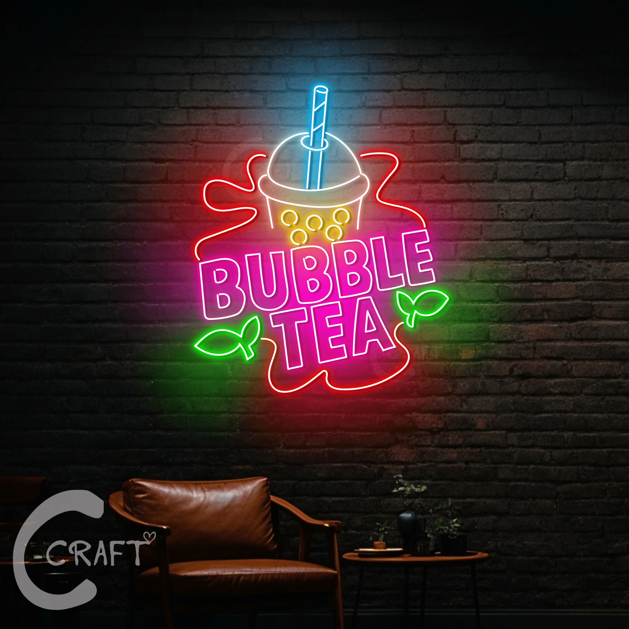 C-CRAFT Bubble Tea Neon Sign Led Light Up 38 inch for Boba Tea Shop ...