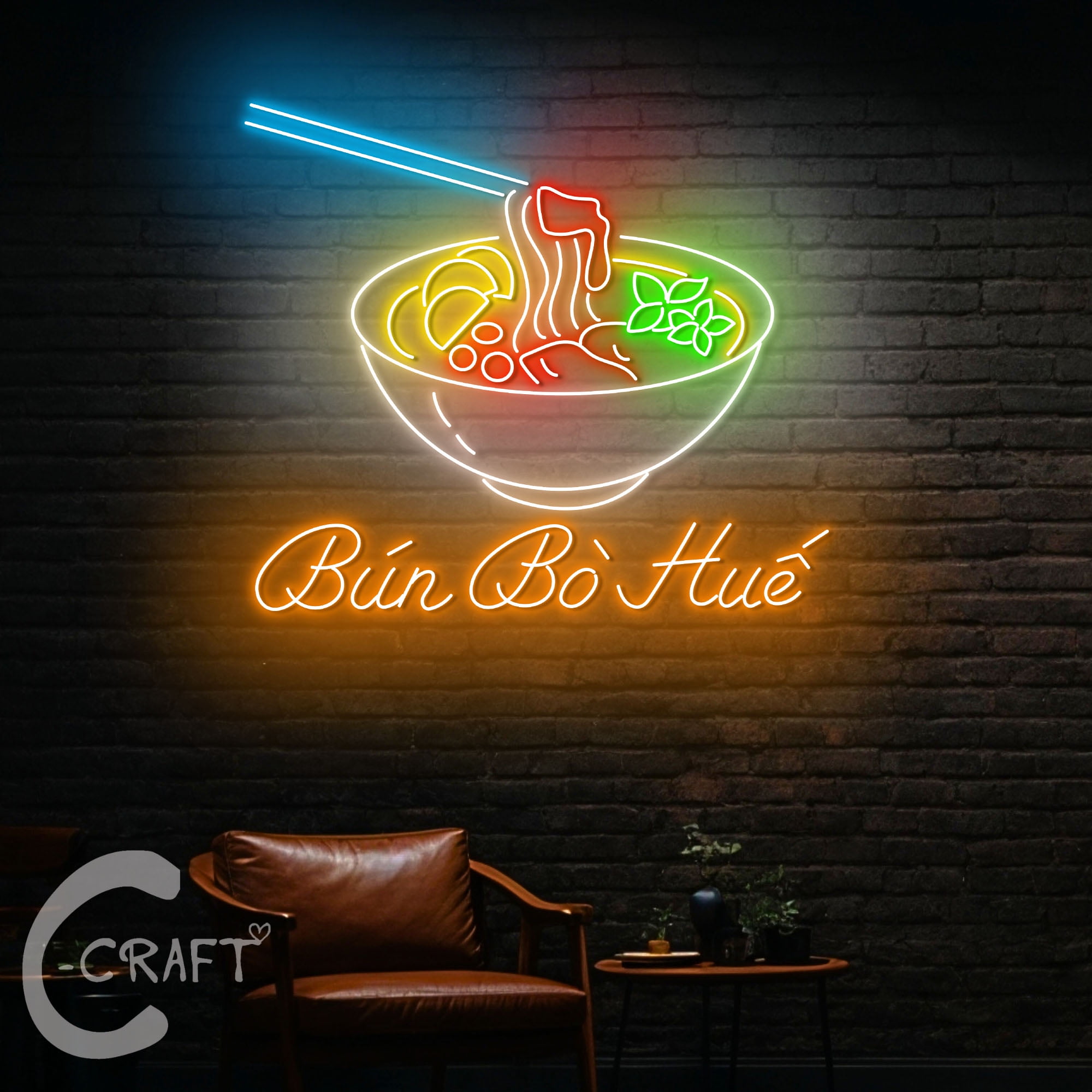 C-CRAFT Bun Bo Hue Neon Led Light Up 25 inch for Vietnamese Food ...