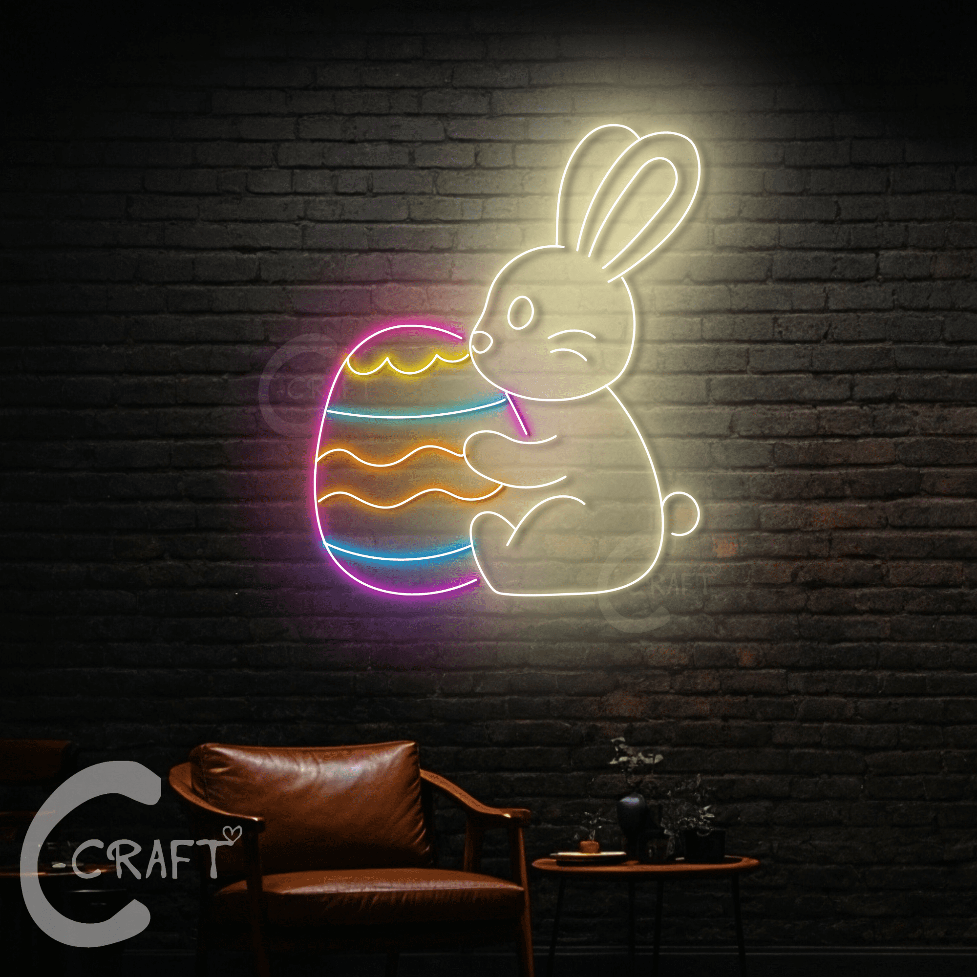 C-CRAFT Bunny Egg Neon Sign Led Light Up 25 inch for Easter Day Home ...