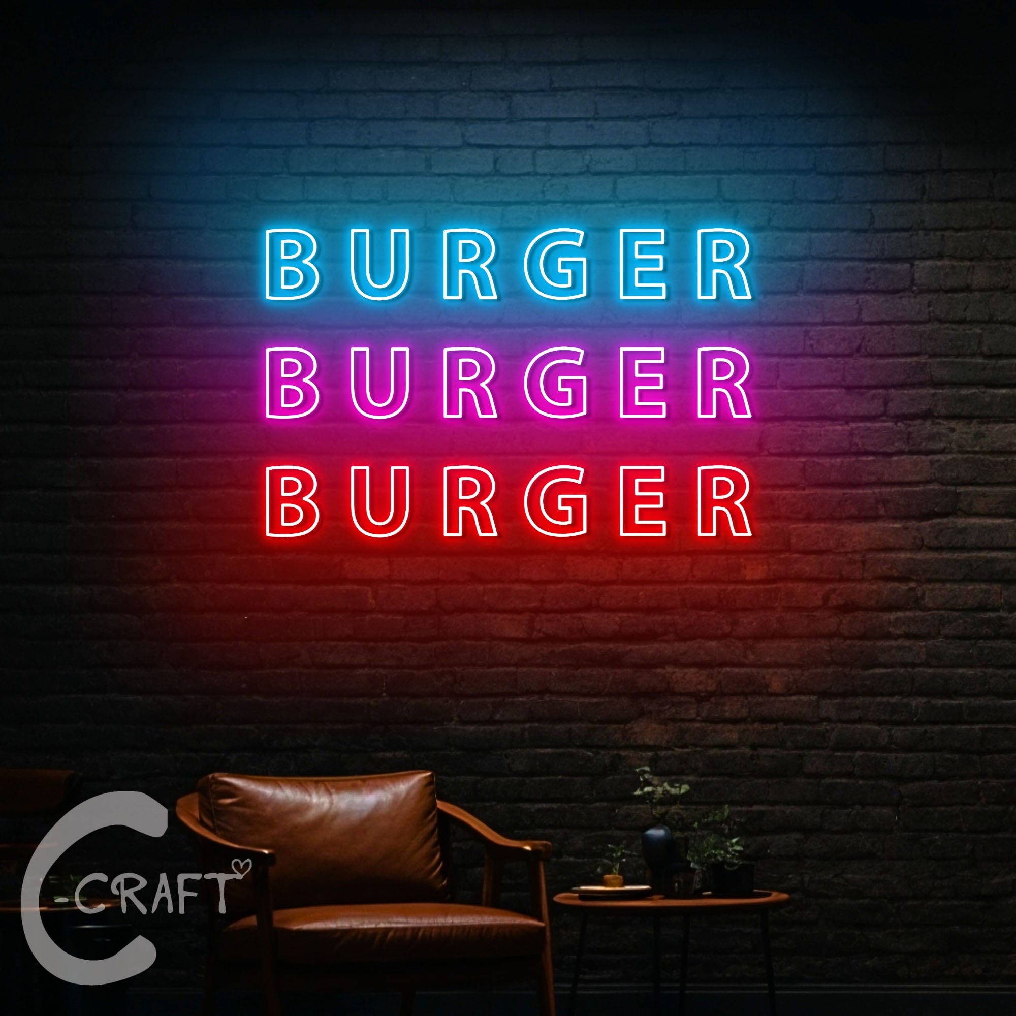 C-CRAFT Burger Burger Neon Led Light Up 38 inch for Burger Fast Food ...