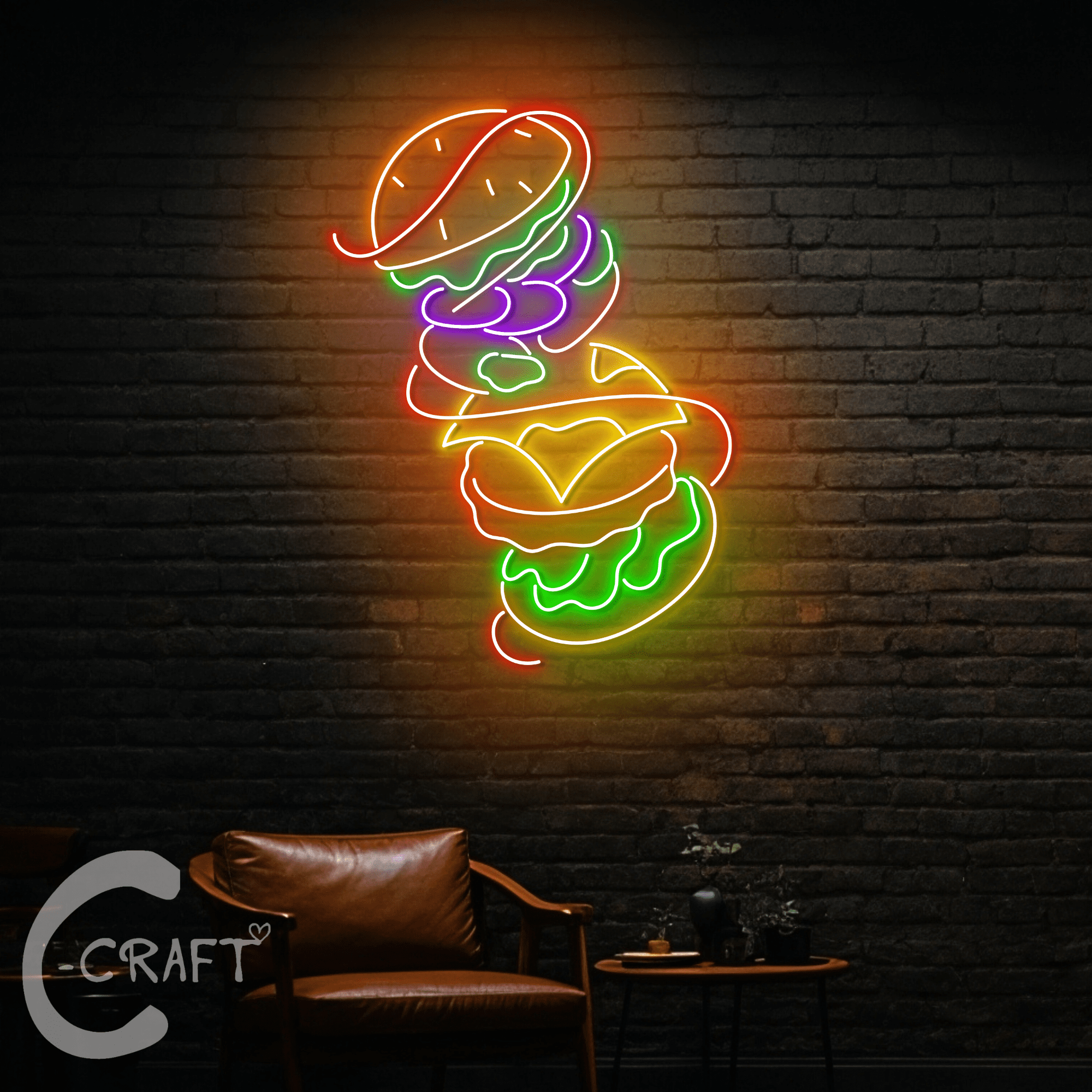 C-CRAFT Burger Planet Neon Led Light Up 30 inch for Burger Restaurant ...