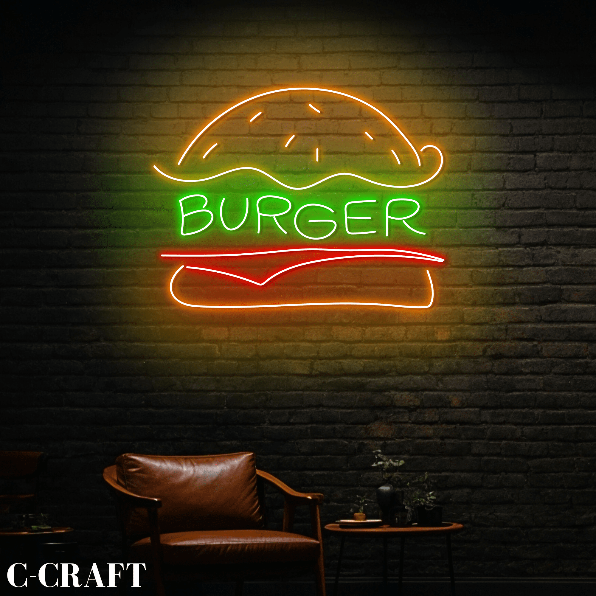 C-CRAFT Burger Wall Art Led Light Neon Sign For Burger Fast Food Shop ...