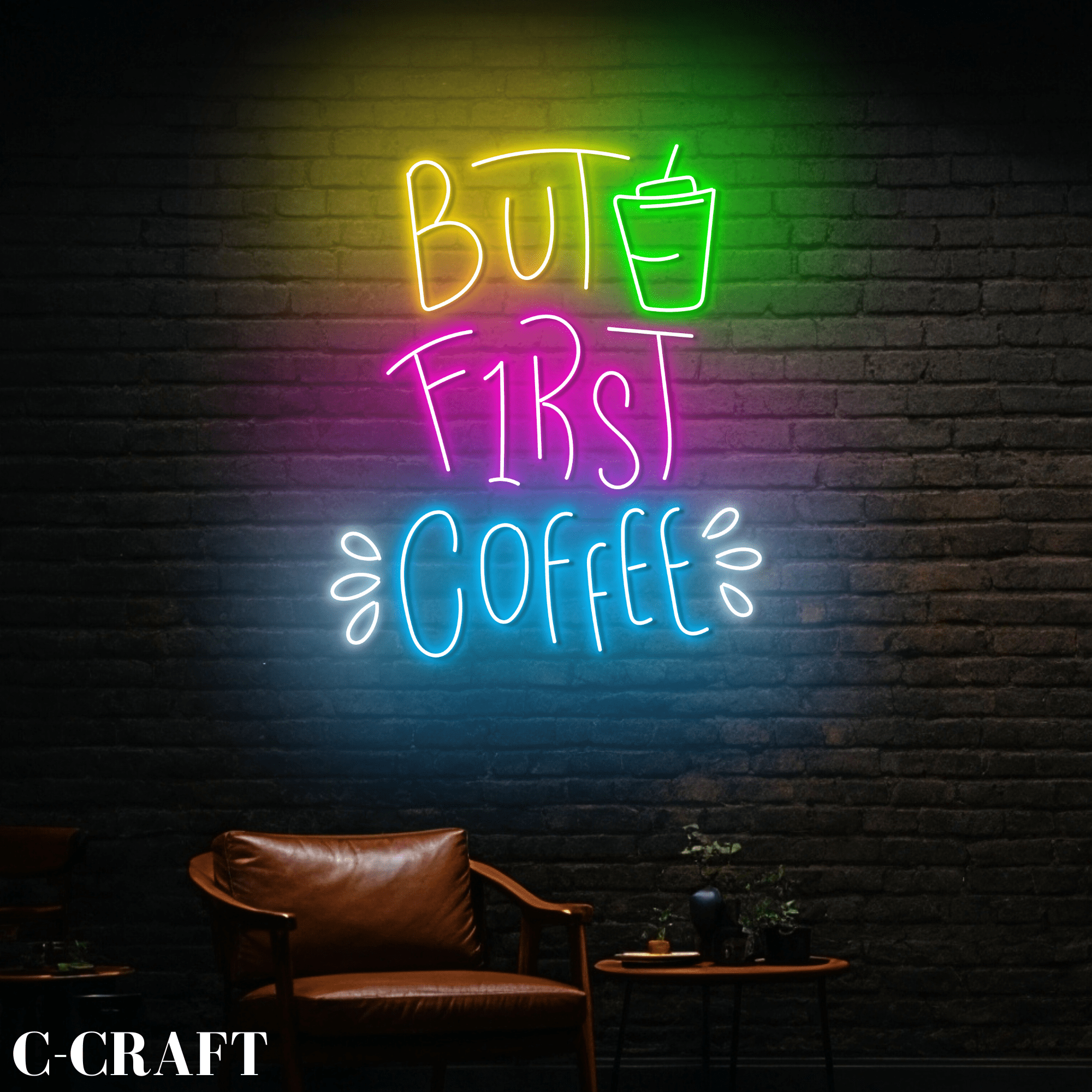 C-CRAFT But First Coffee Wall Art Led Light Neon Sign For Coffee Shop ...
