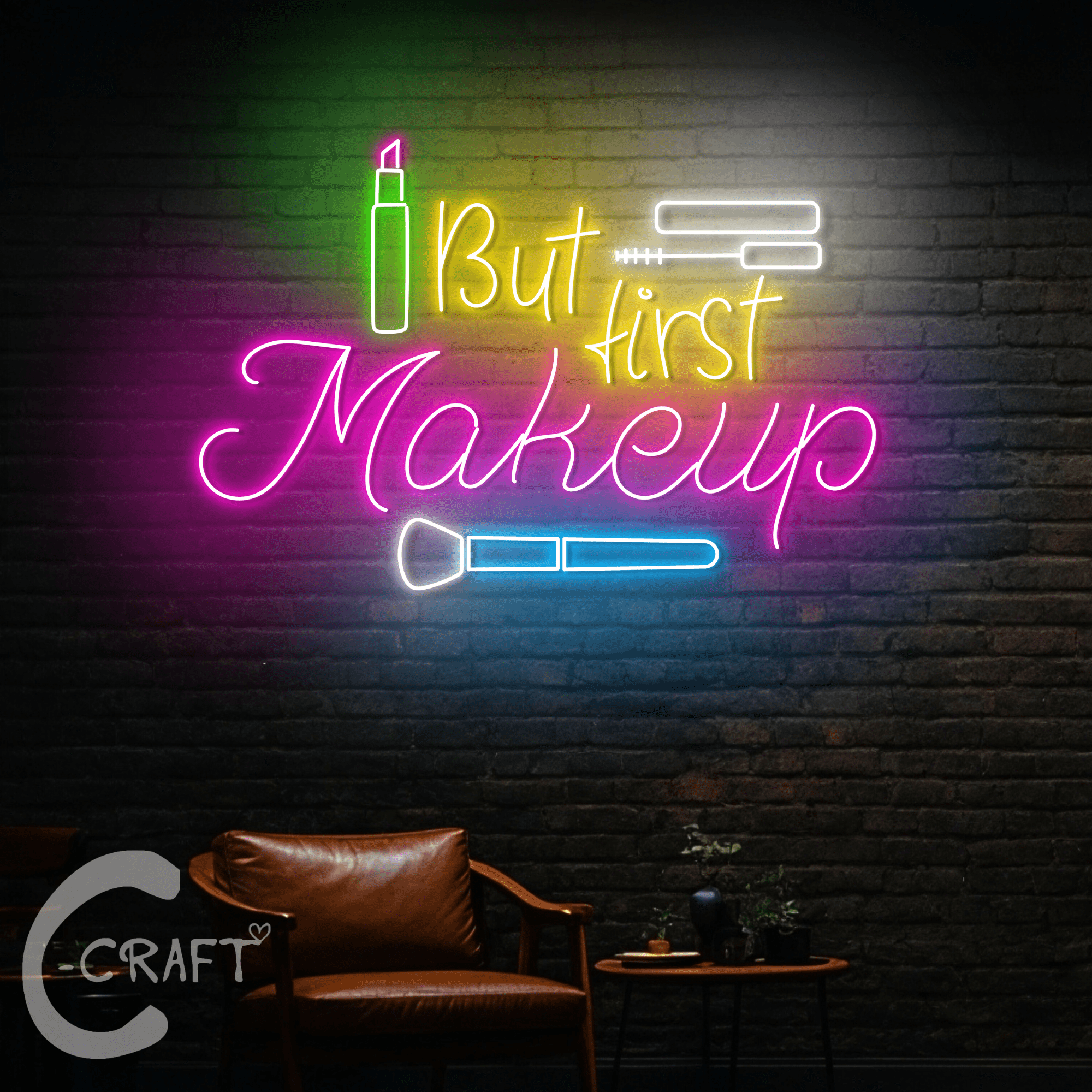 C-CRAFT But First Makeup Neon Led Light Up 40 inch for Makeup Cosmetic ...