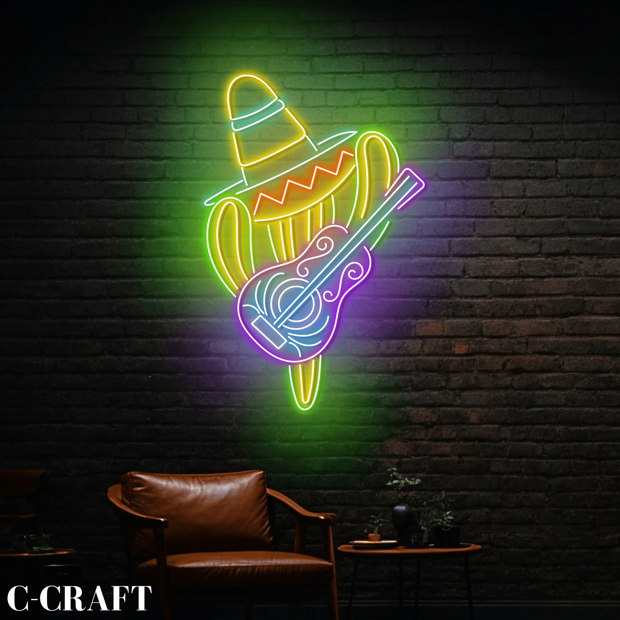 C-CRAFT Cactus Sombrero Guitar Neon Led Light Sign for Mexican Party ...