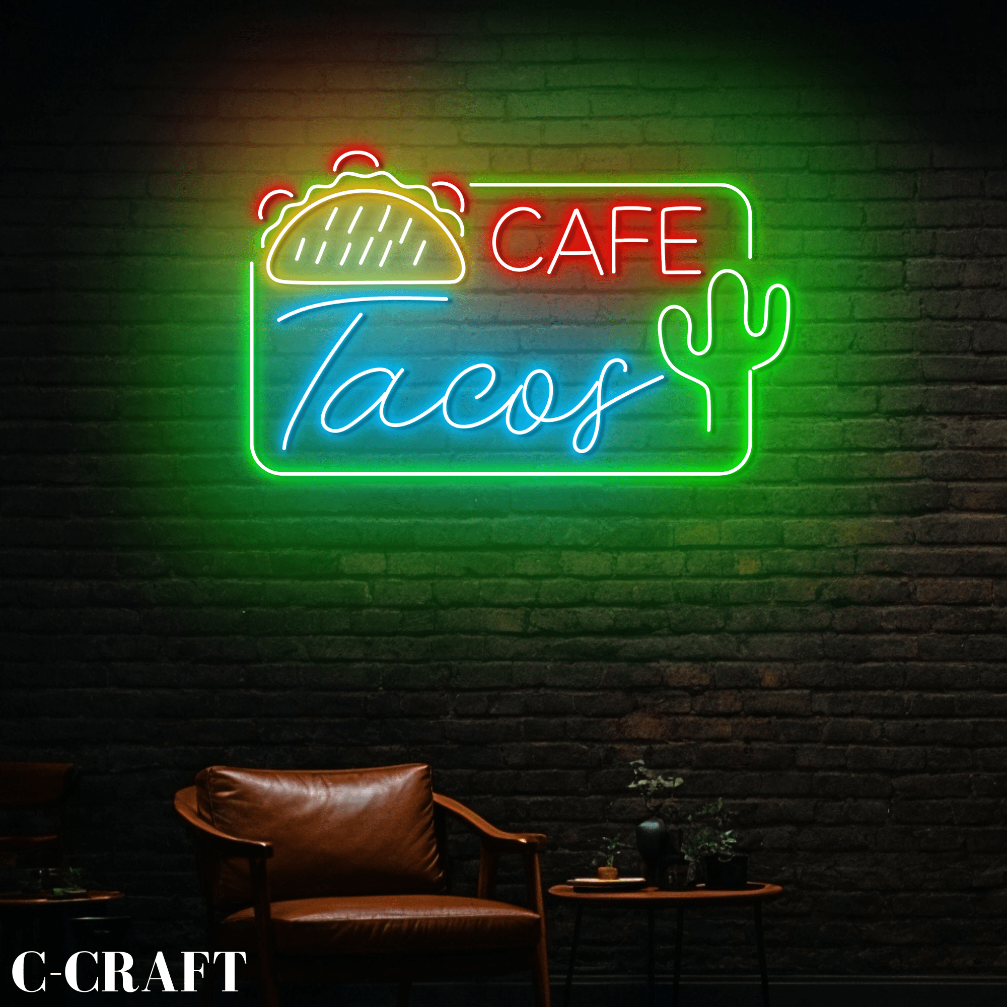 C-CRAFT Cafe Tacos Wall Art Led Light Neon Sign For Mexican Coffee ...