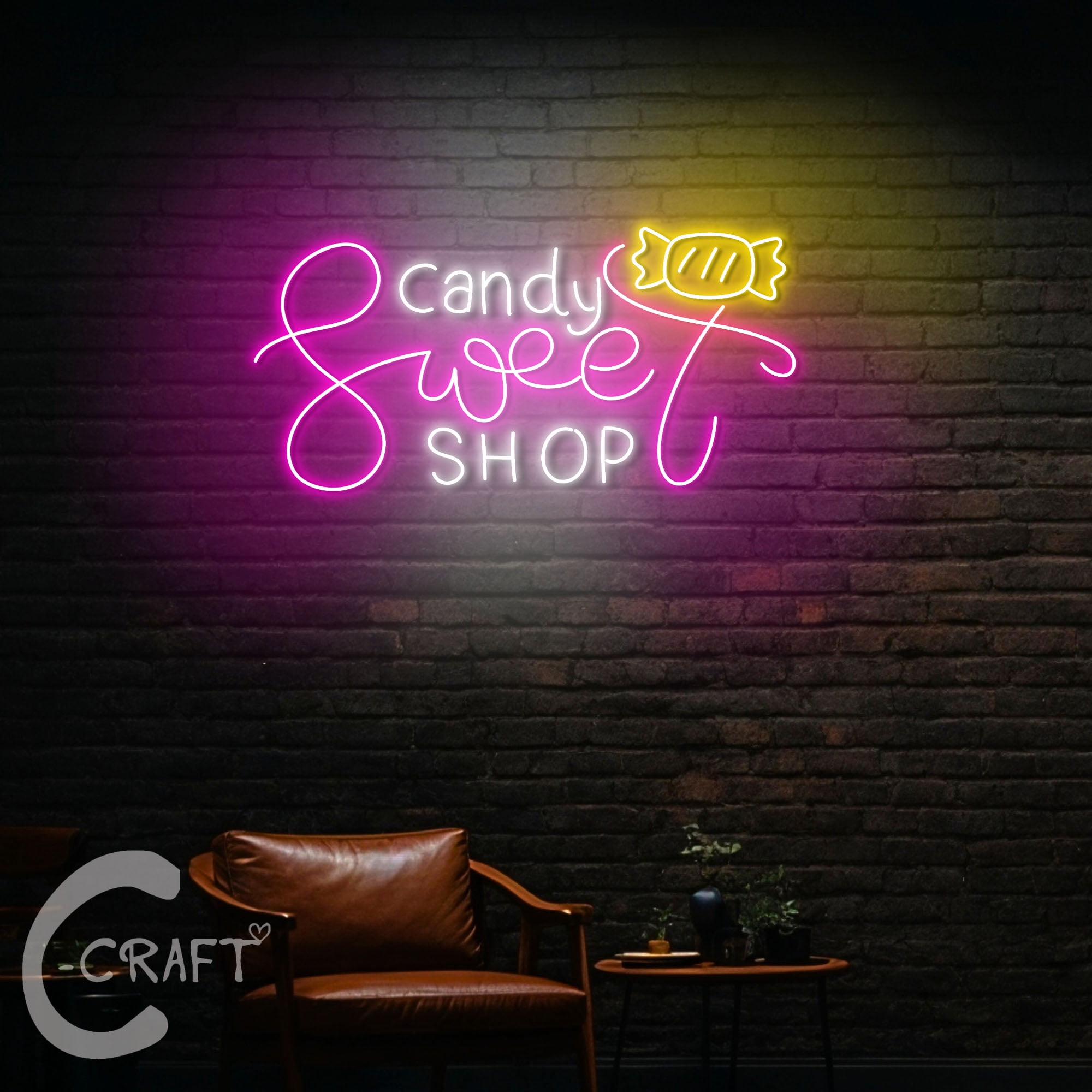 C-CRAFT Candy Sweet Shop Neon Sign LED Light 20 inch for Candy Lollipop ...