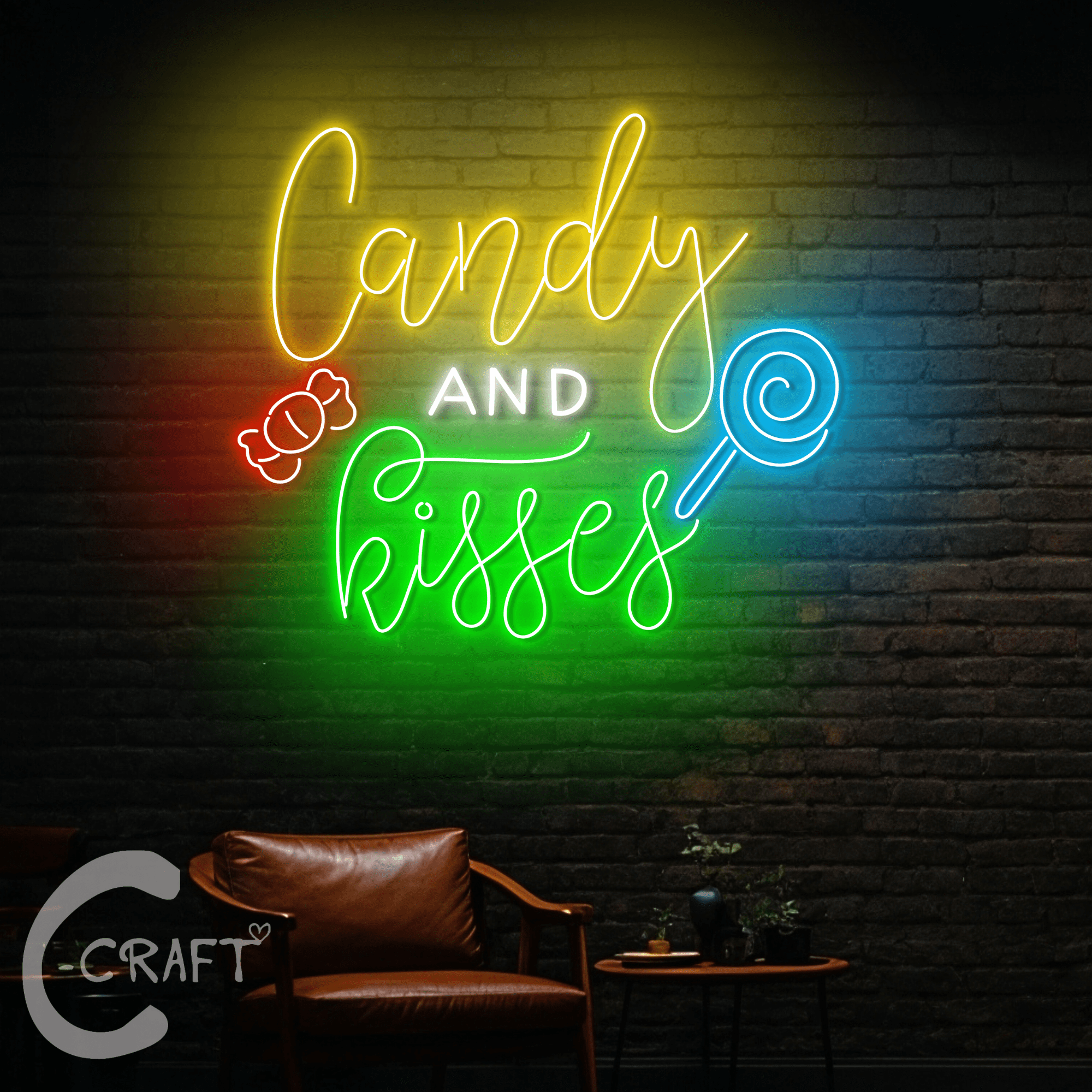 C-CRAFT Candy and Kisses Neon Led Light Up 35 inch for Candy Lollipop ...