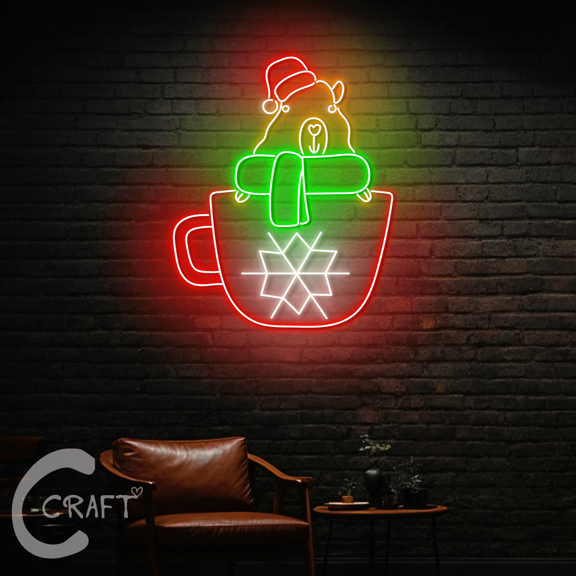 C-CRAFT Capybara Coffee Christmas Neon Led Light Up 25 inch for Coffee ...