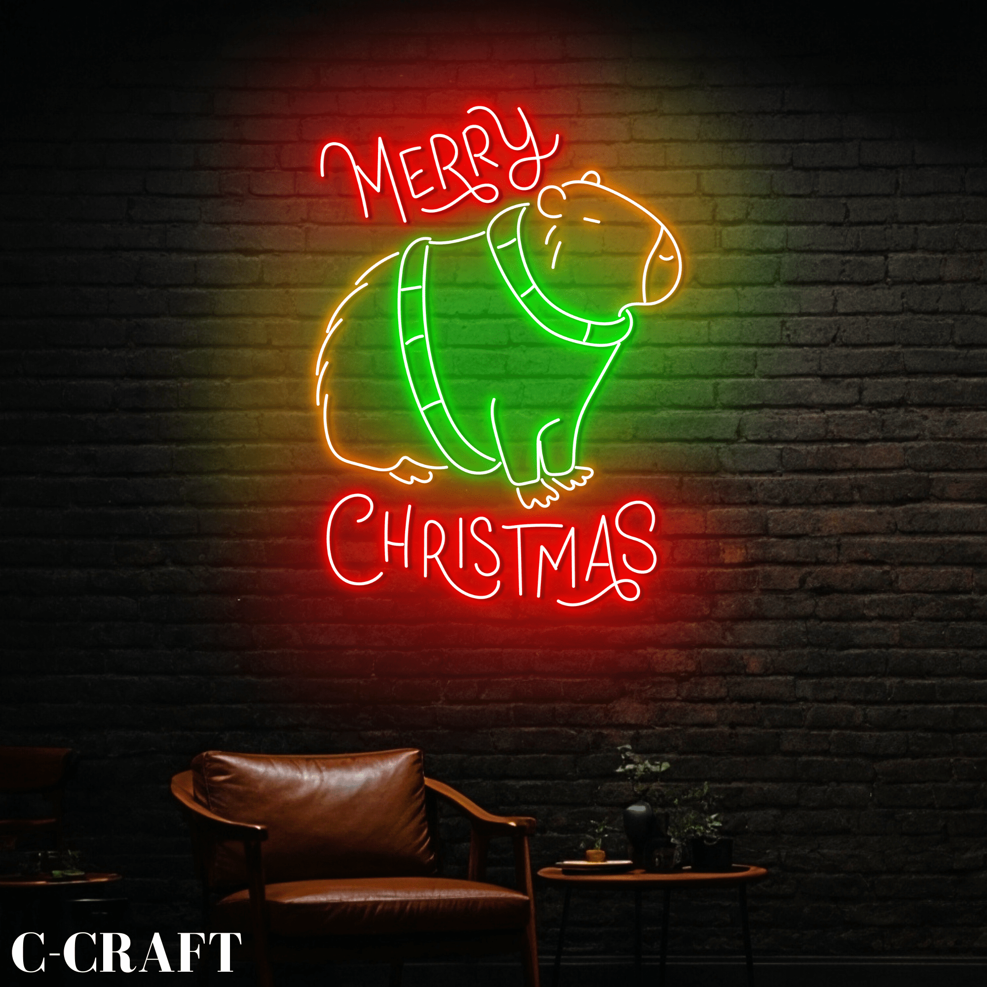 C-CRAFT Capybara Merry Christmas Neon Led Light Wall Art for Home Decor ...