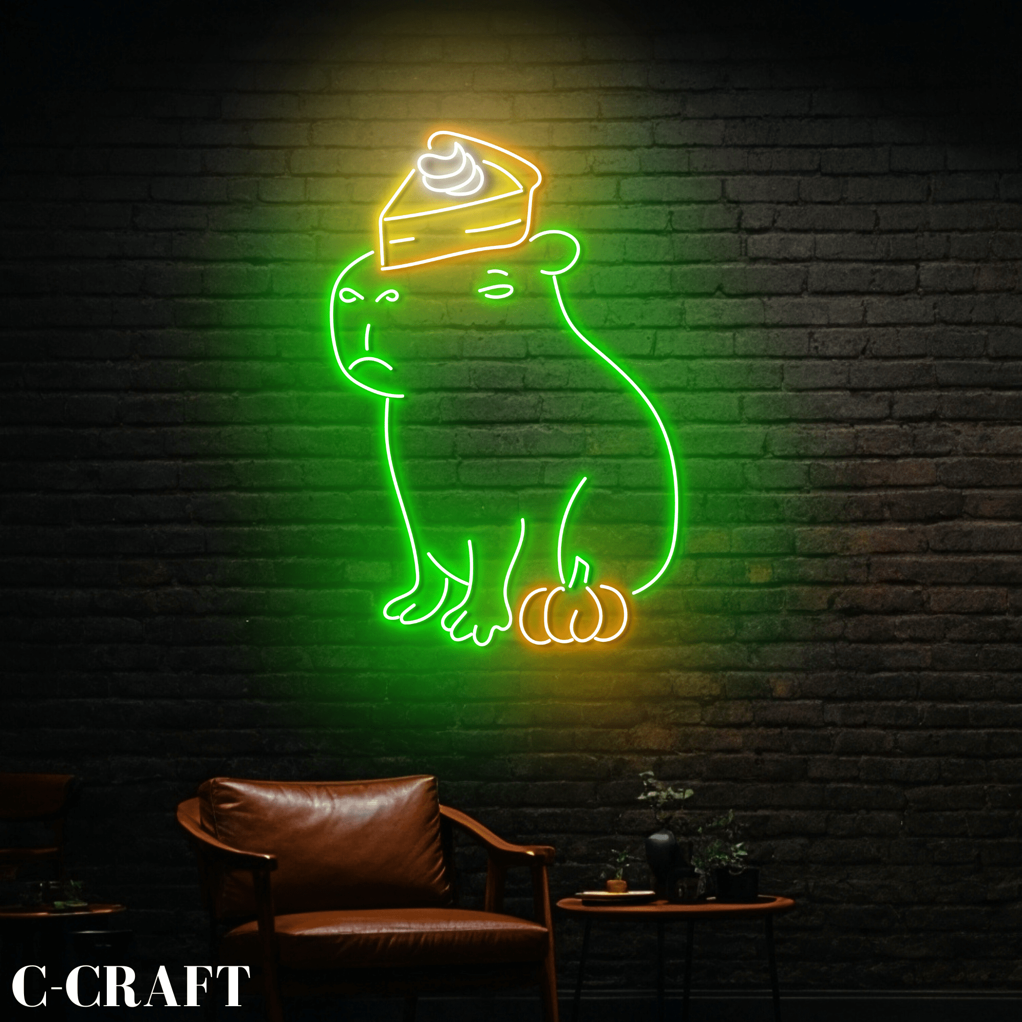 C-CRAFT Capybara Pumpkin Pie Thanksgiving Neon Led Light Wall Art for ...