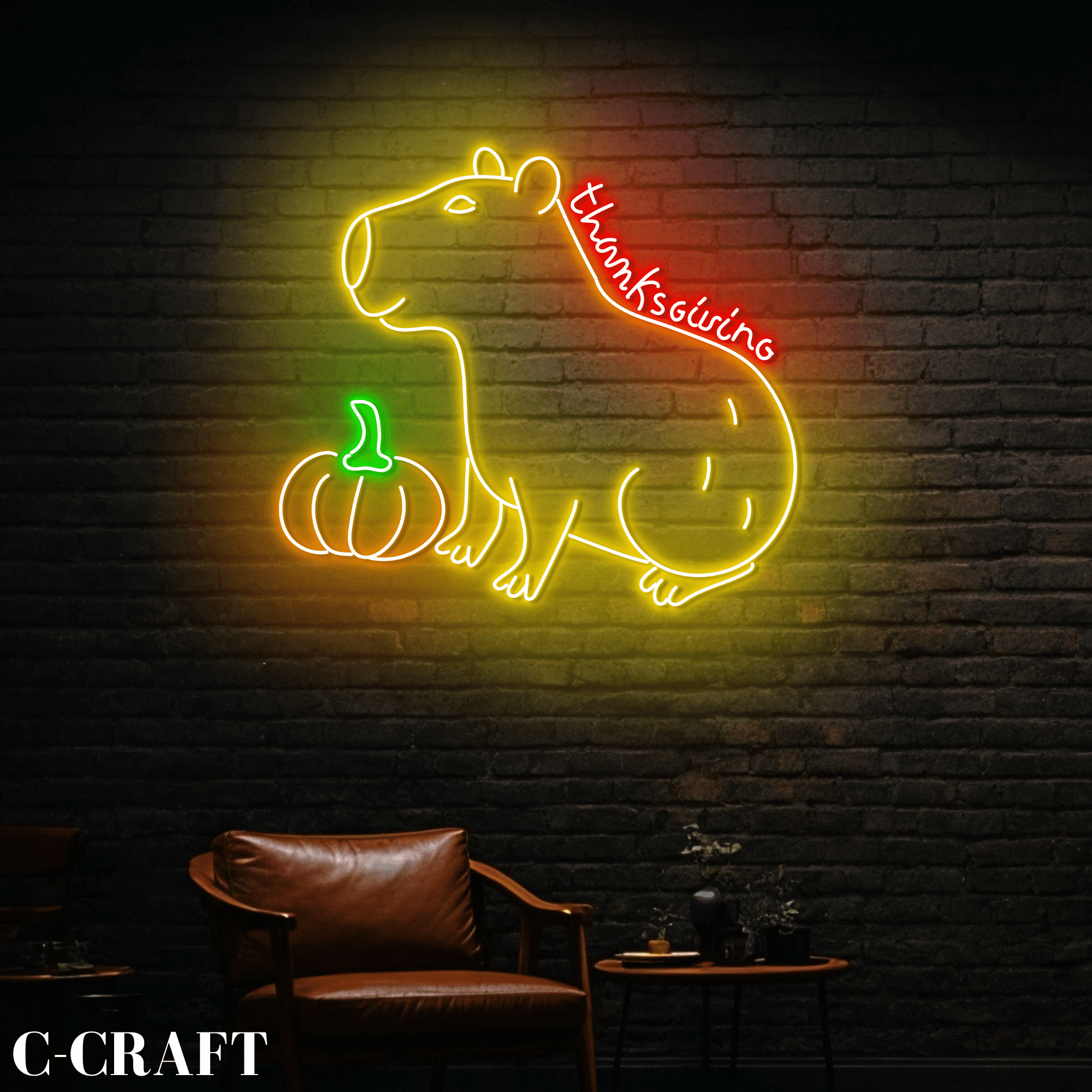 C-CRAFT Capybara Pumpkin Thanksgiving Neon Led Light Wall Art for Kid ...