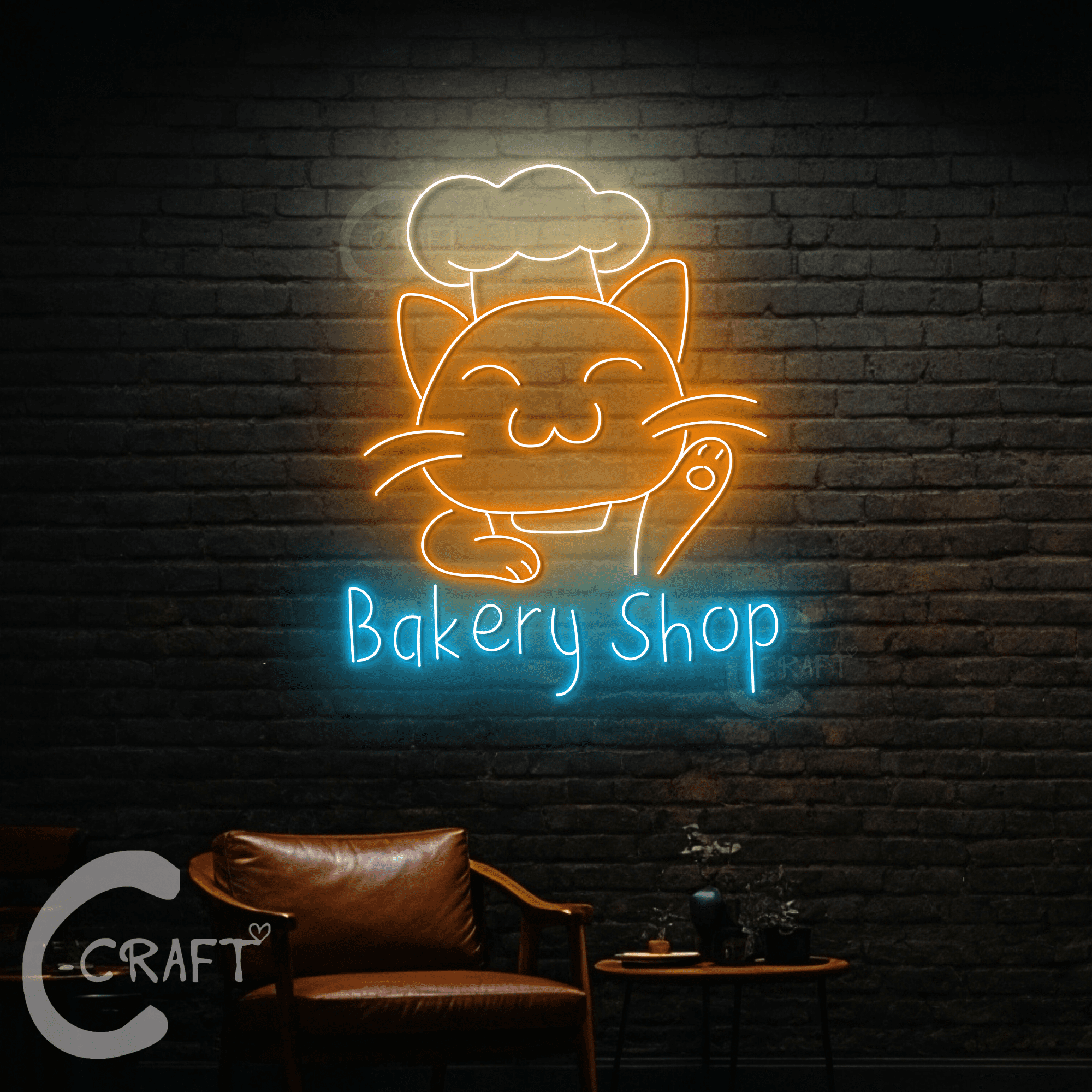 C-CRAFT Cat Bakery Neon Sign Led Light Up 25 inch for Bakery Shop Wall ...