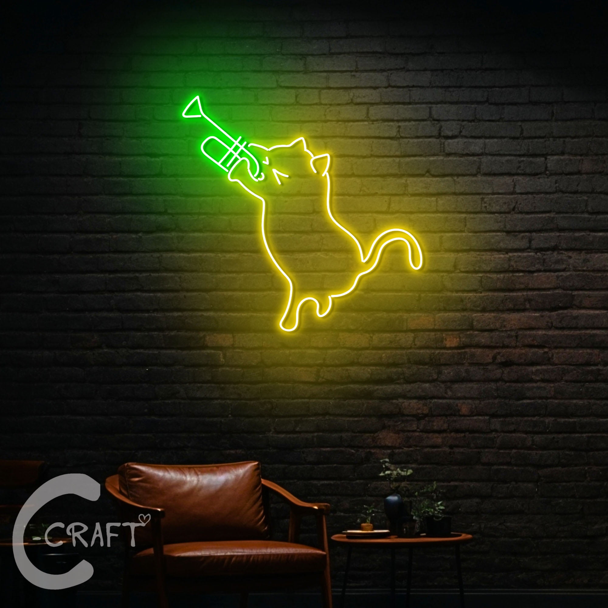 C-CRAFT Cat Blows Trumpet Neon Led Light Up 27 inch for Cat Clinic Shop ...