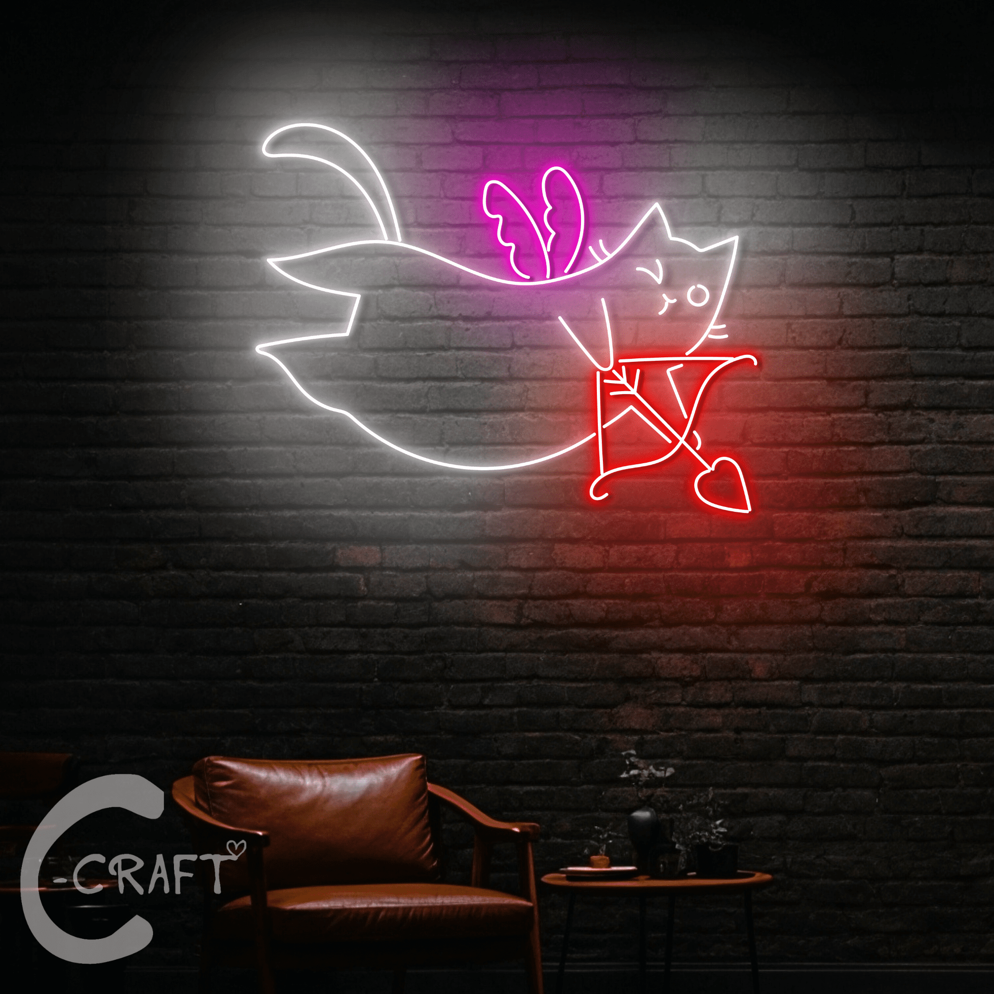 C-CRAFT Cat Cupid Neon Led Light Sign 40 inch for Valentine Wedding ...