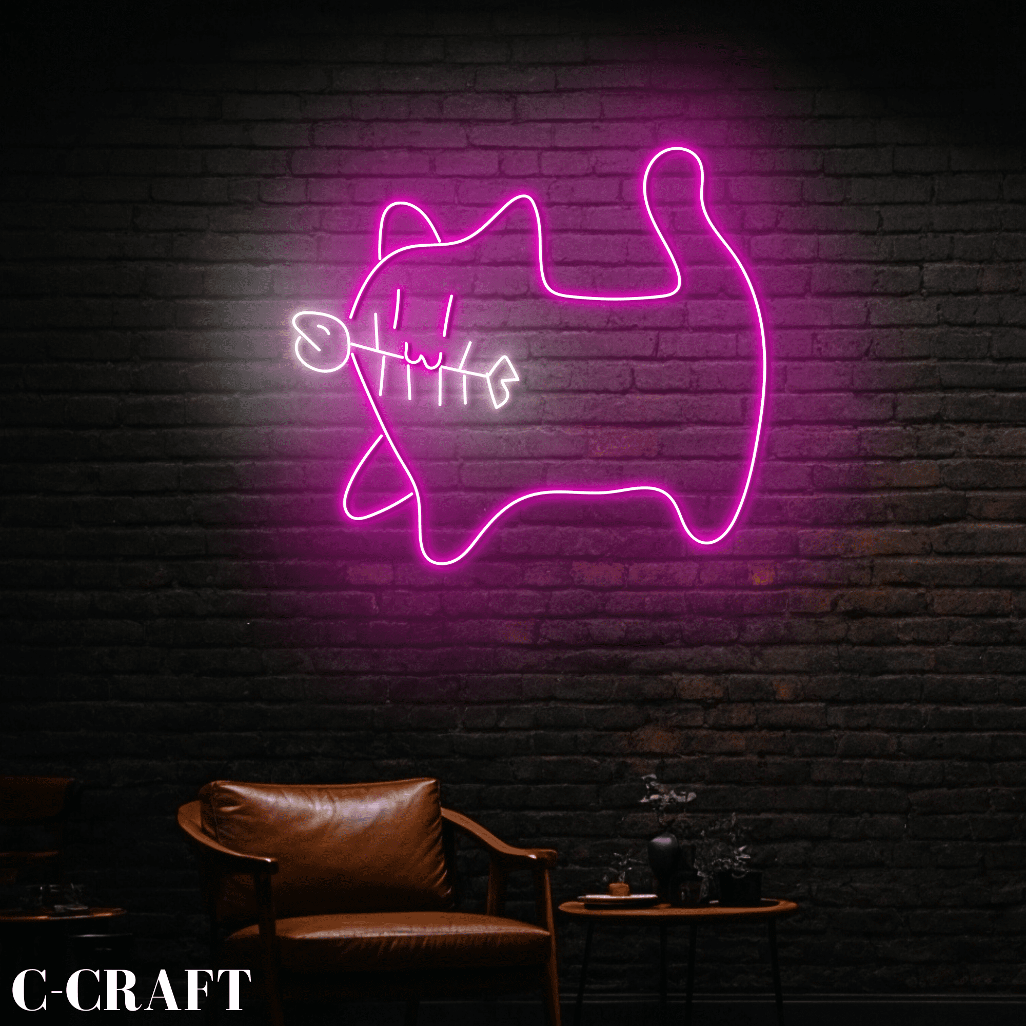 C-CRAFT Cat Fish Bone Neon Led Light Wall Art for Cat Pet Shop Decor ...