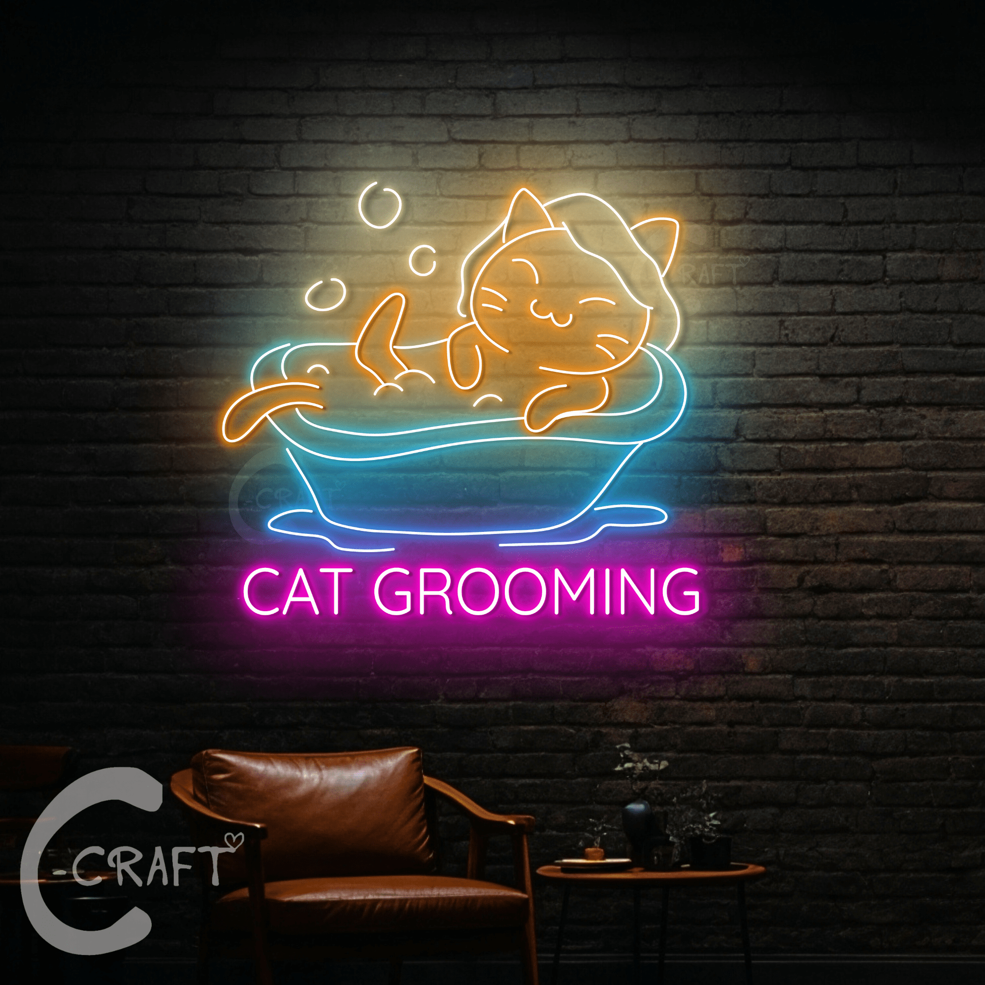 C-CRAFT Cat Grooming Neon Sign Led Light Up 40 inch for Pet Grooming ...