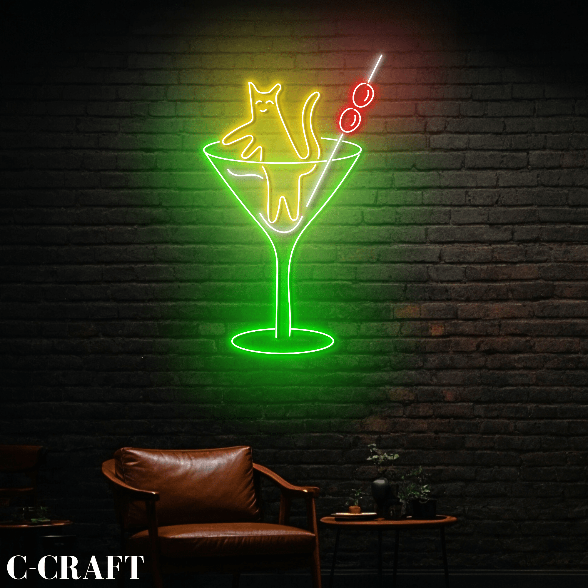 C-CRAFT Cat In Martini Cocktail Neon Led Light Sign for Cocktail Bar ...