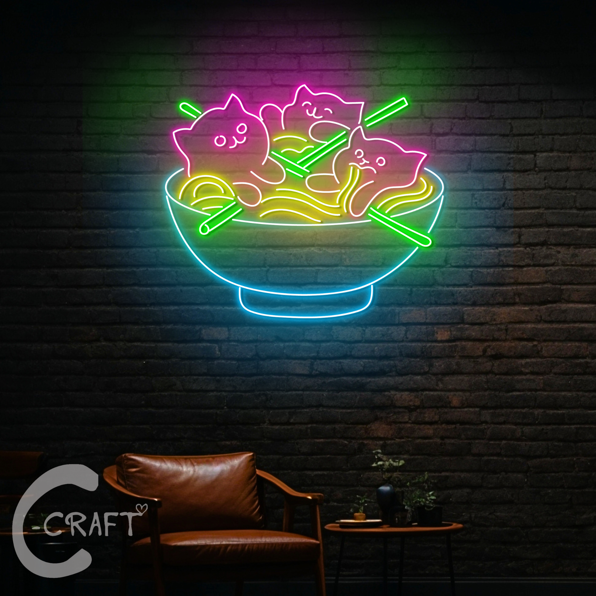 C-CRAFT Cats In Ramen Bow Neon Led Light Up 33 inch for Ramen ...