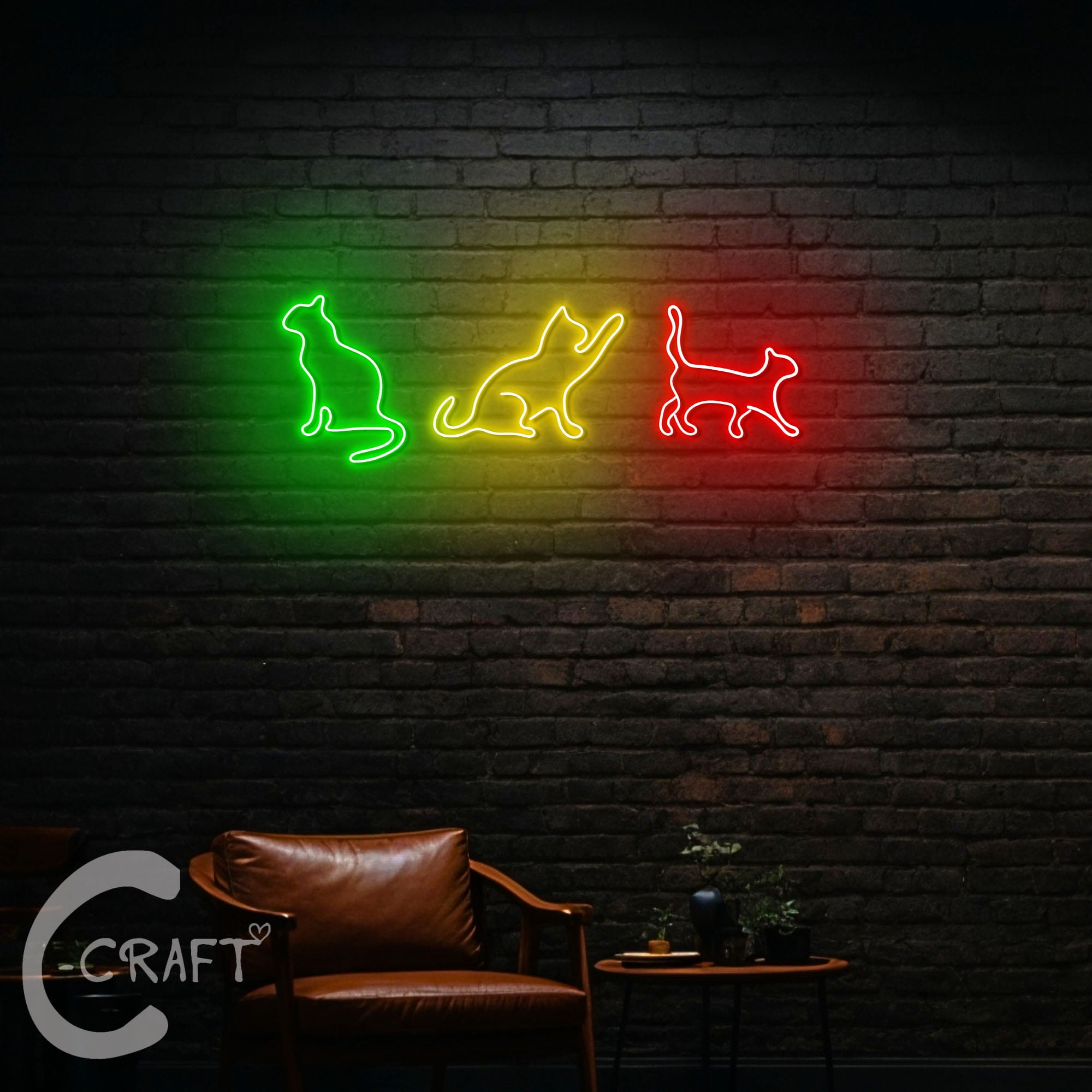 C-CRAFT Cats Neon Led Light Up 25 inch for Cat Grooming Salon Bedroom ...