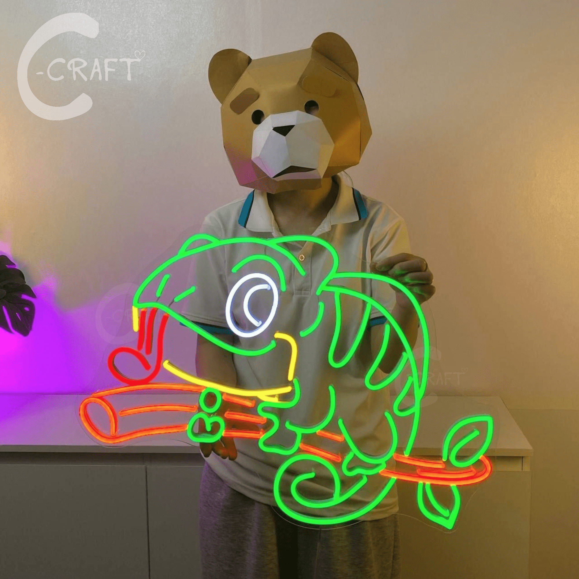 C-CRAFT Chameleon Neon Sign Led Light Up 33 inch for Kids Bedroom Wall ...