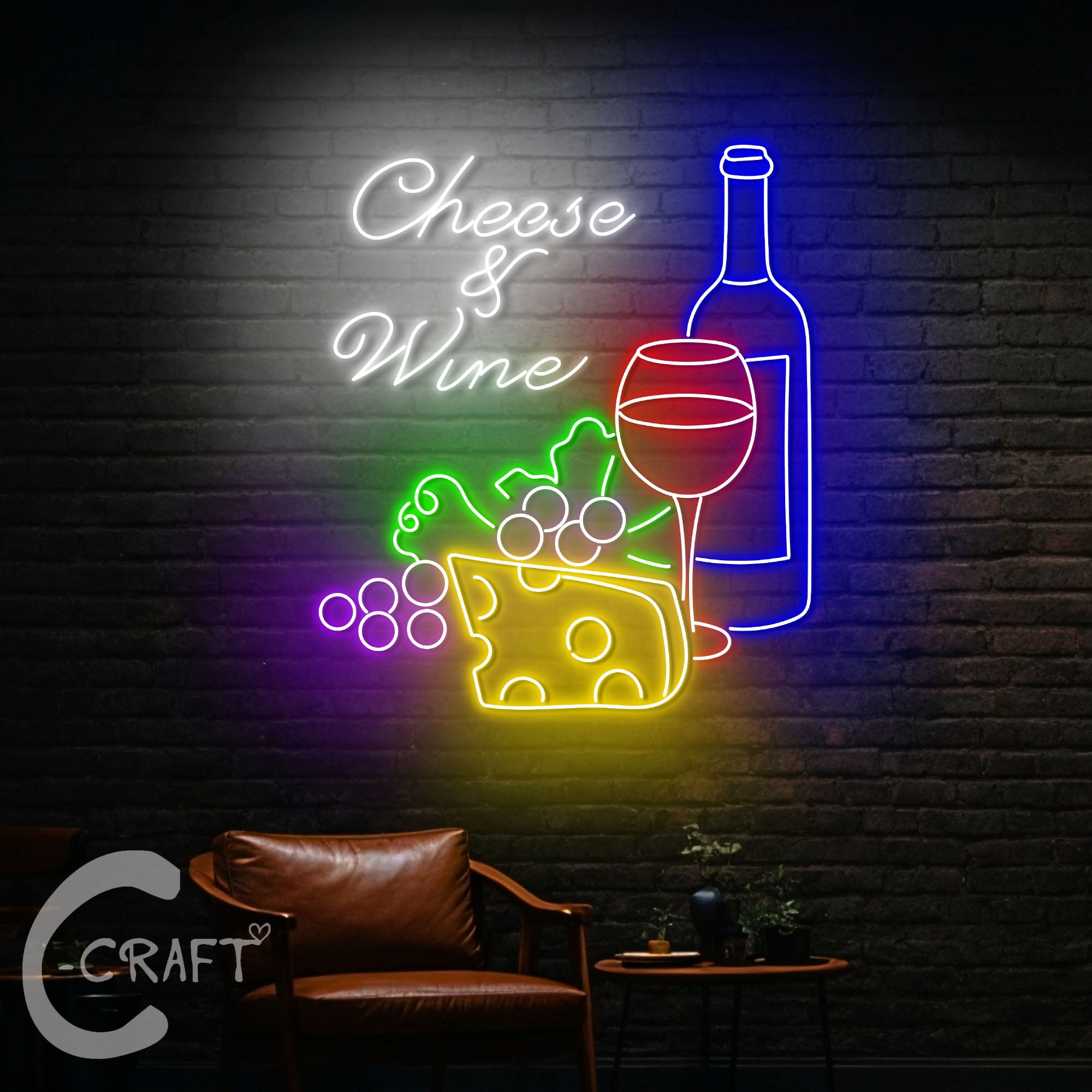 C-CRAFT Cheese & Wine Neon Led Light Up 30 inch for French Restaurant ...