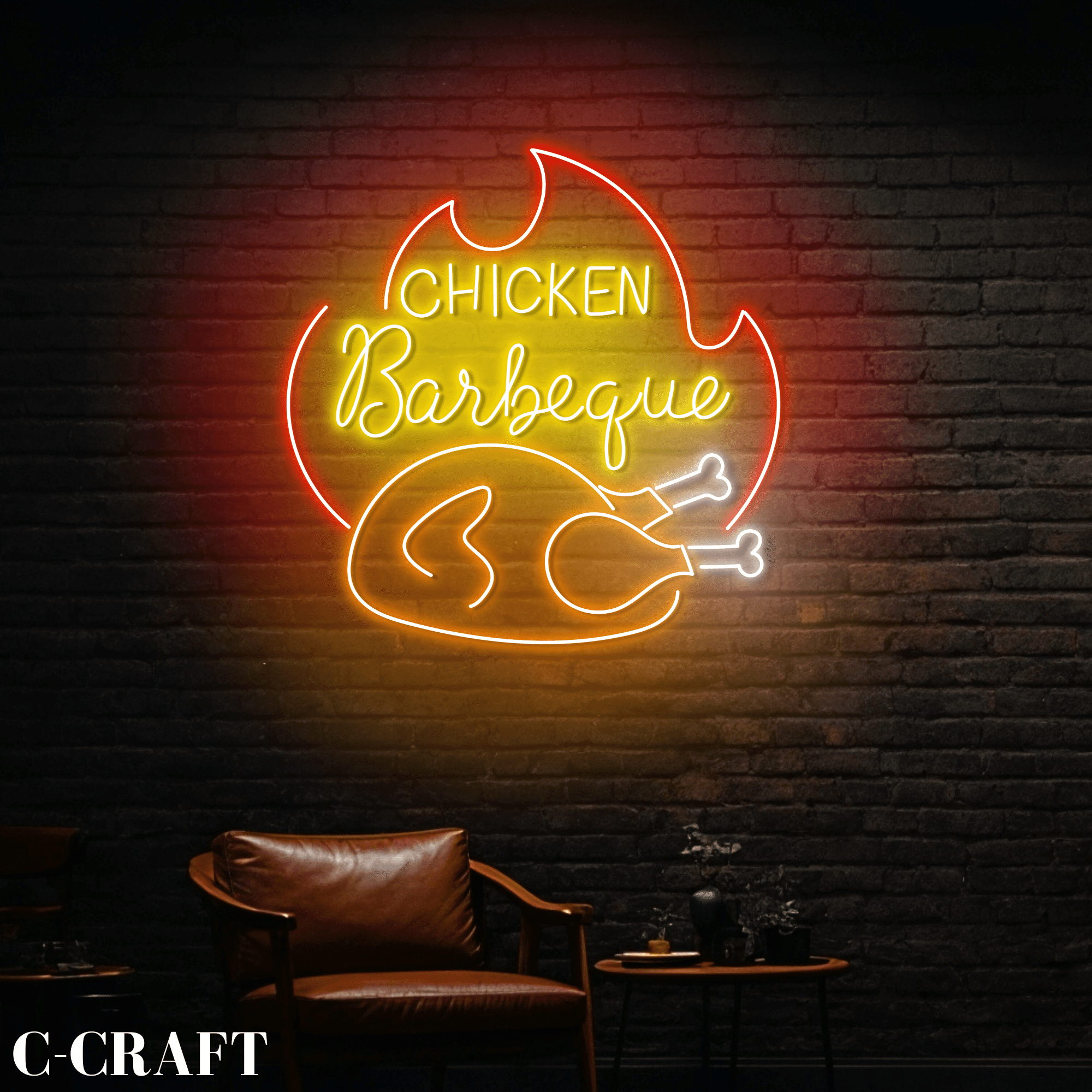 C-CRAFT Chicken Barbeque Thanksgiving Neon Sign LED Light Acrylic Wall ...