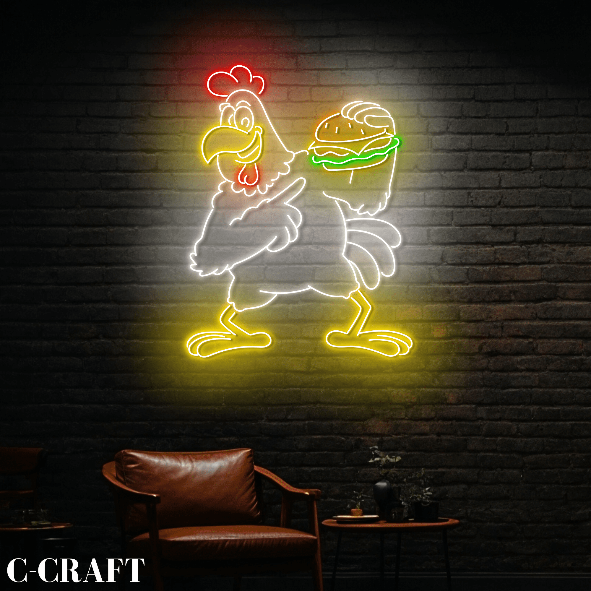 C-CRAFT Chicken Burger Neon Led Light for Burger Restaurant Wall Art ...