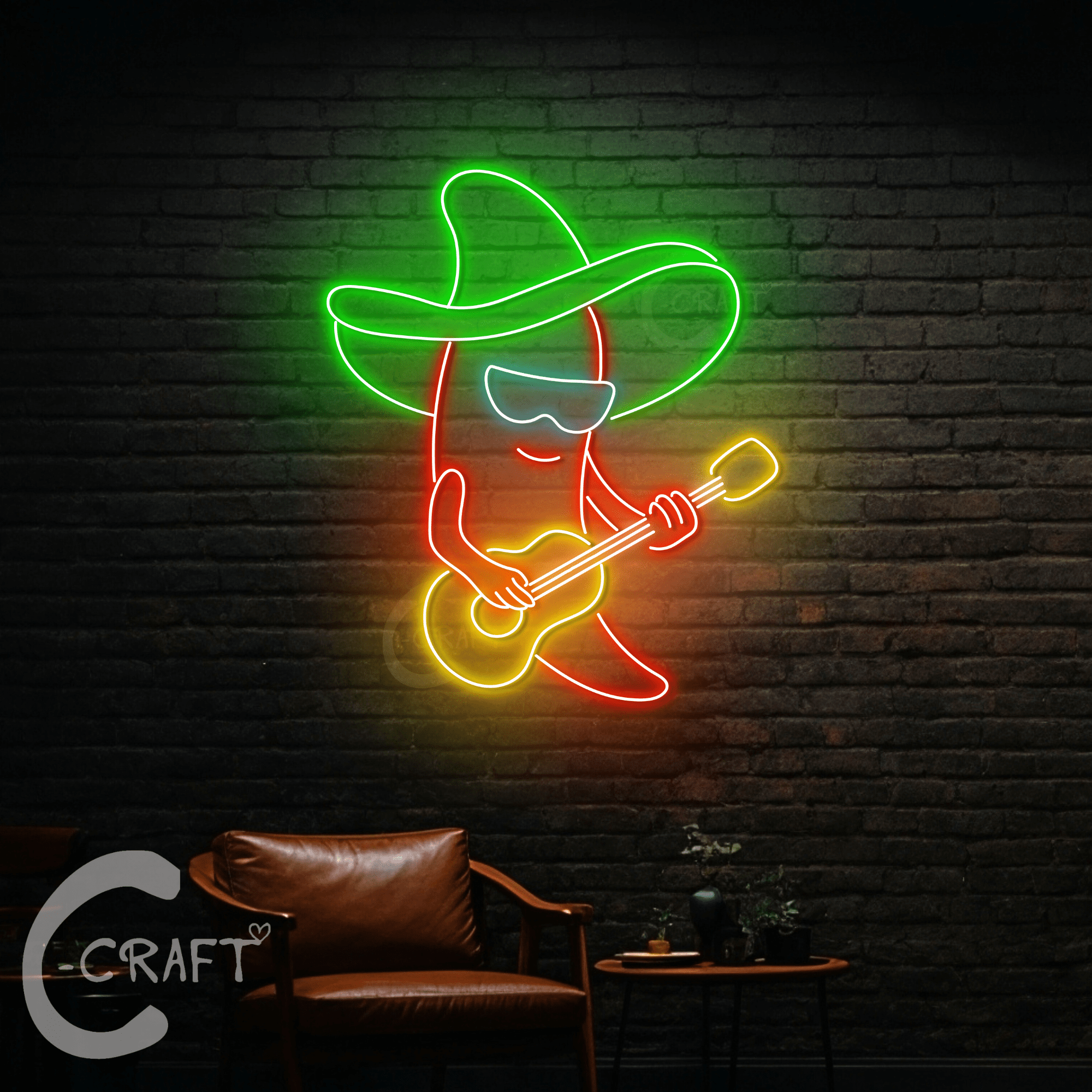C-CRAFT Chilli Pepper Guitar Neon Light Led Sign 38 inch for Mexican ...