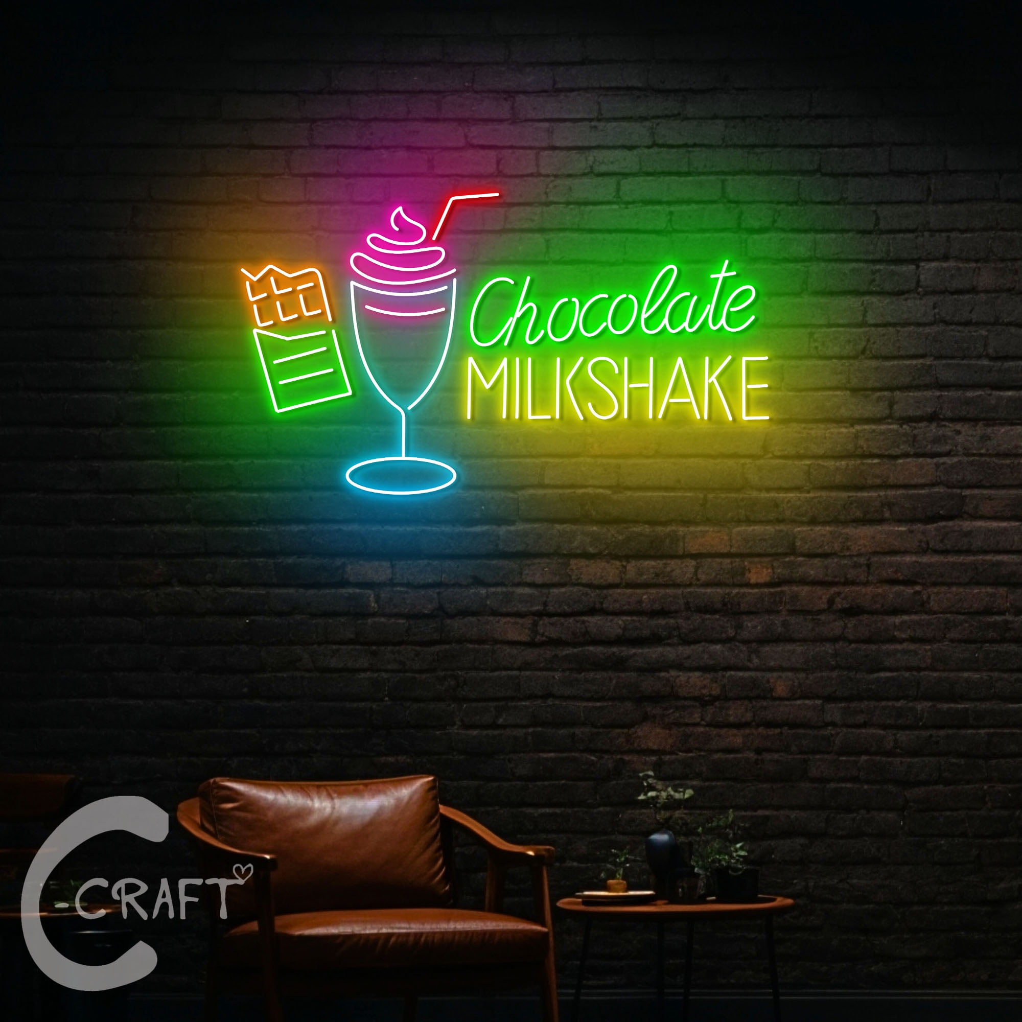 C-CRAFT Chocolate Milkshake Neon Led Light Up 25 inch for Milkshake ...