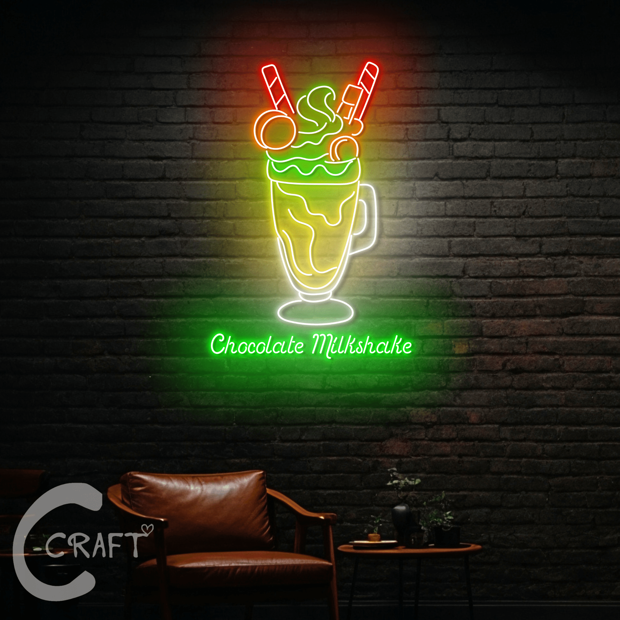 C-CRAFT Chocolate Milkshake Neon Led Light Up 38 inch for Milkshake Bar ...