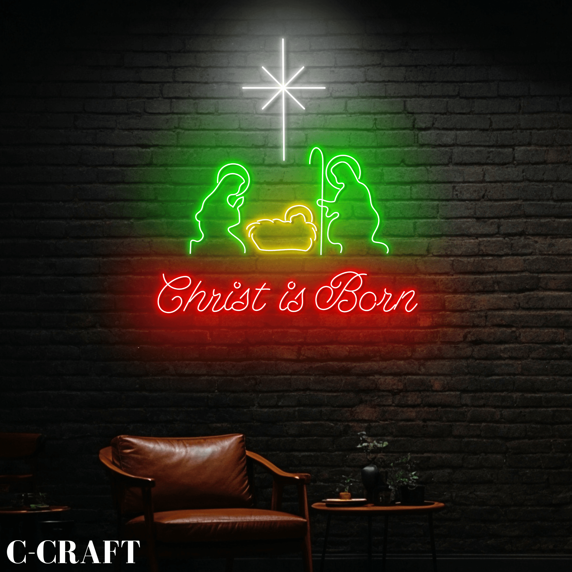 C-CRAFT Christ Is Born Neon Led Light Sign Wall Art for Christmas Holy ...