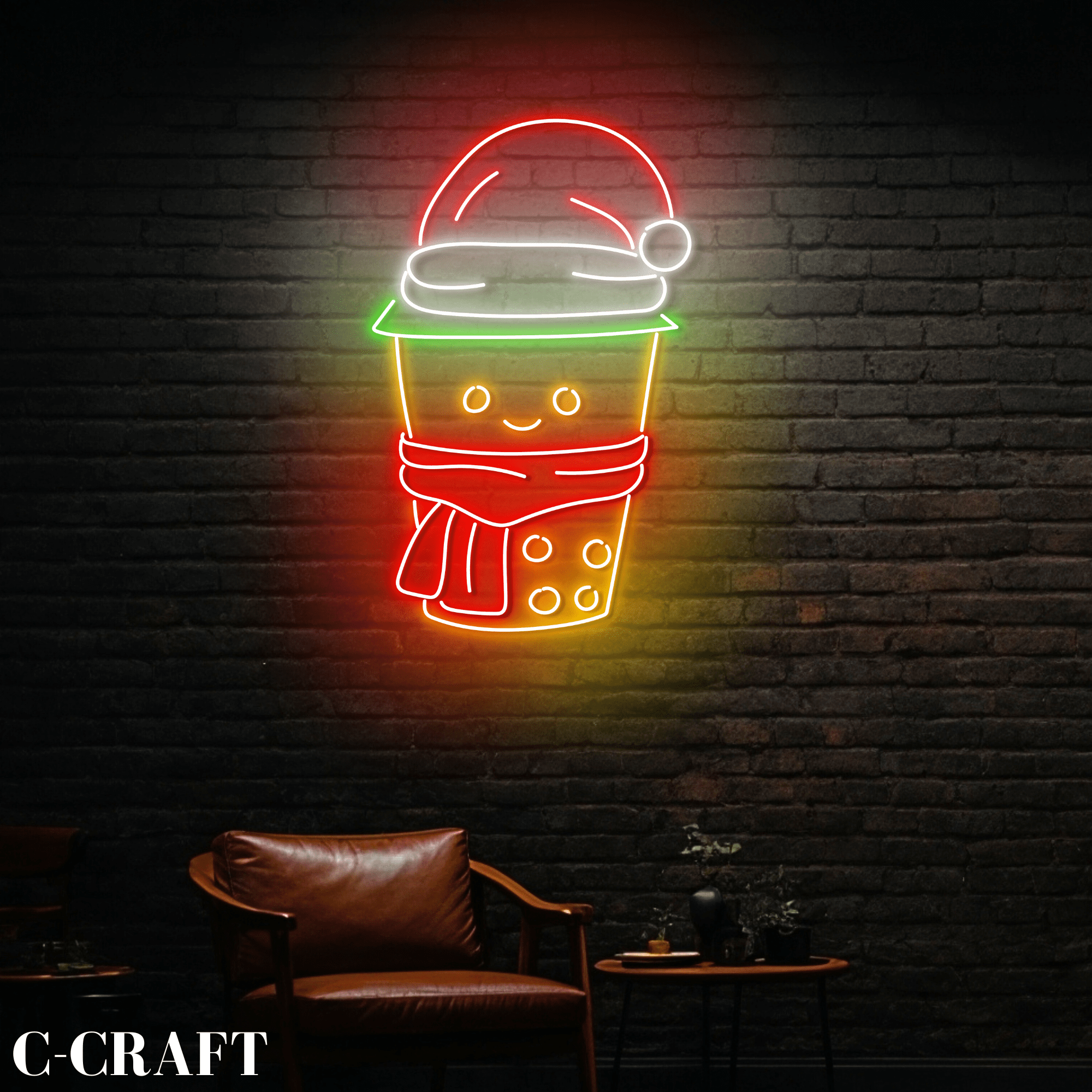 C-CRAFT Christmas Boba Tea Glass Neon Led Light Wall Art for Bubble ...
