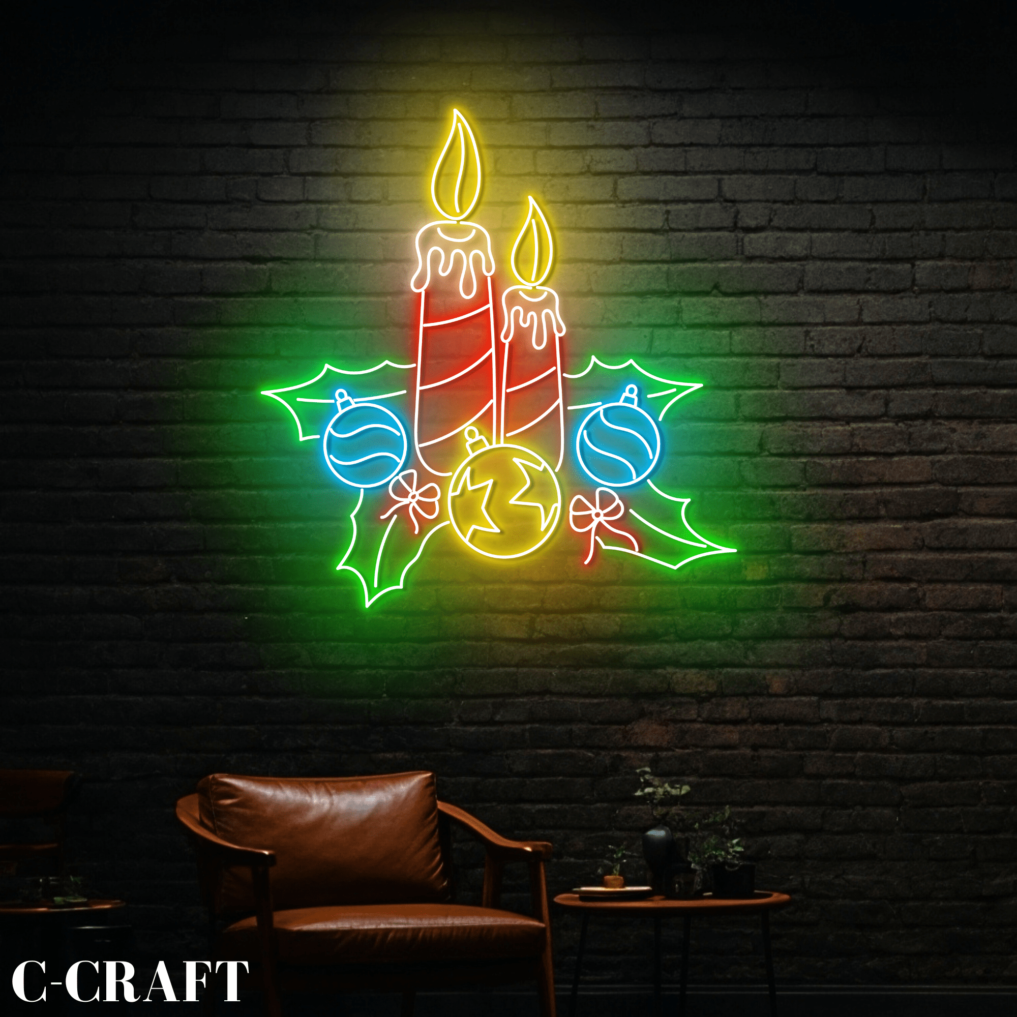 C-CRAFT Christmas Candle Neon Led Light Sign for Christmas Night Wall ...