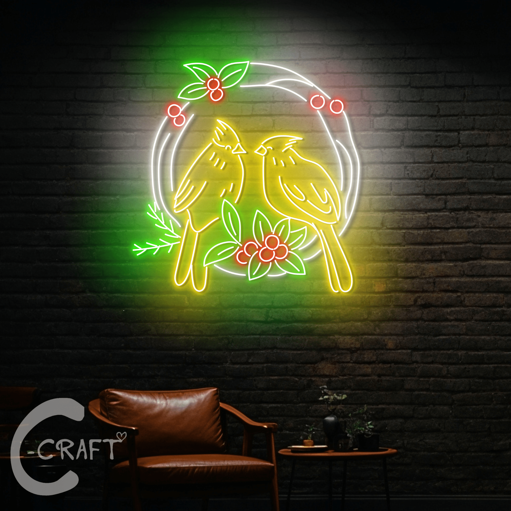 C-CRAFT Christmas Cardinal Bird Wreath Neon Led Light 35 inch for Bird ...