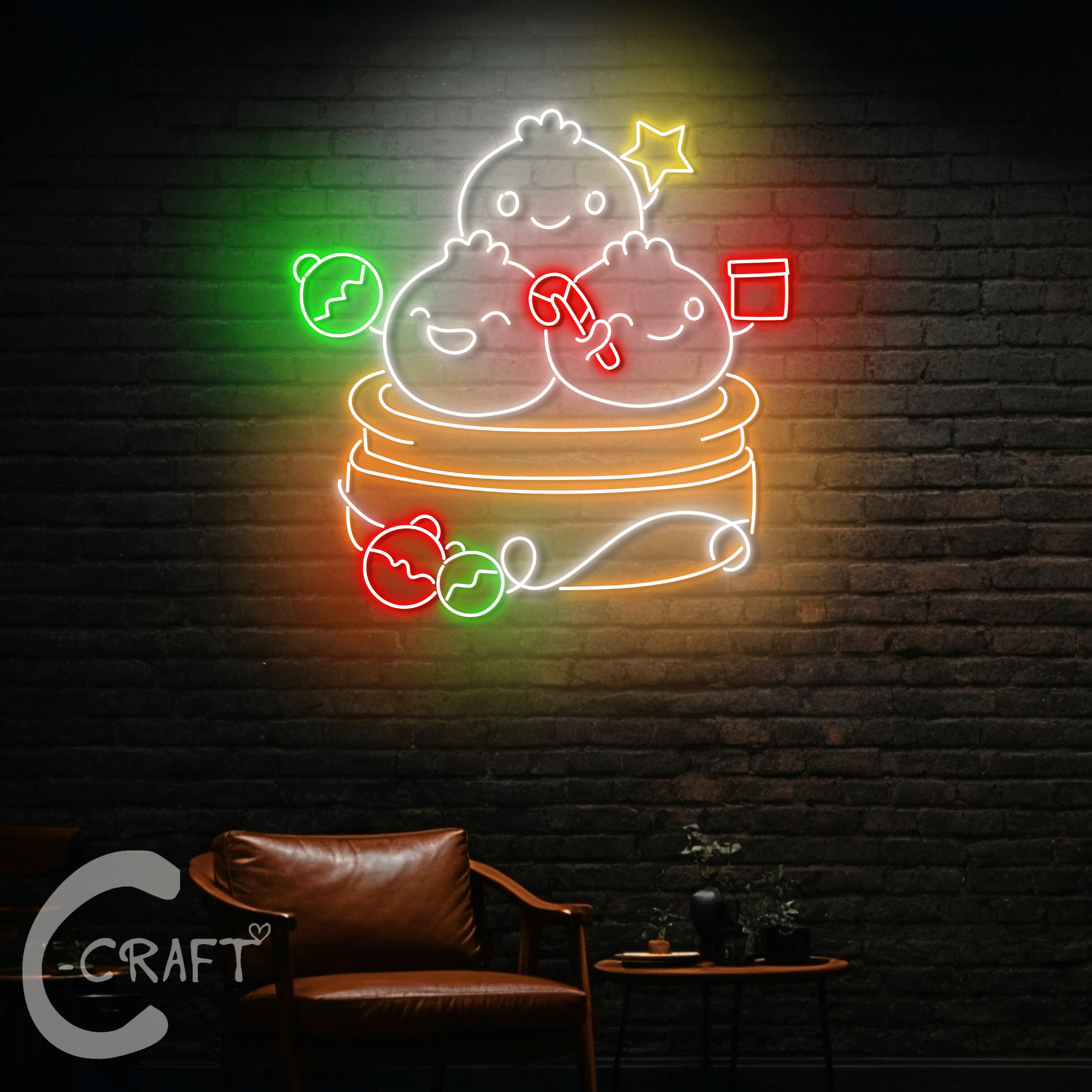 C-CRAFT Christmas Dim Sum Neon Sign LED Light 35 inch for Chinese Dim Sum Restaurant Decor ...