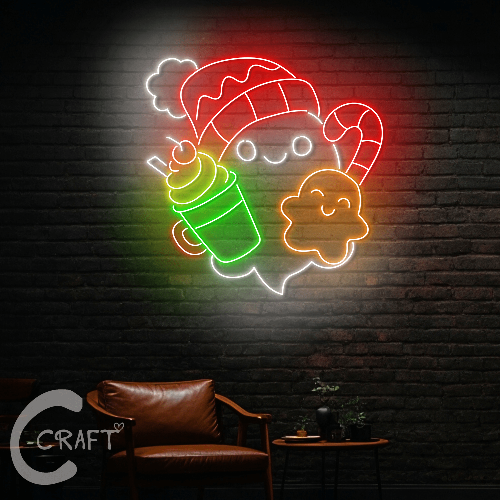 C-CRAFT Christmas Ghost Ice Cream Neon Led Light Up 33 inch for Ice ...