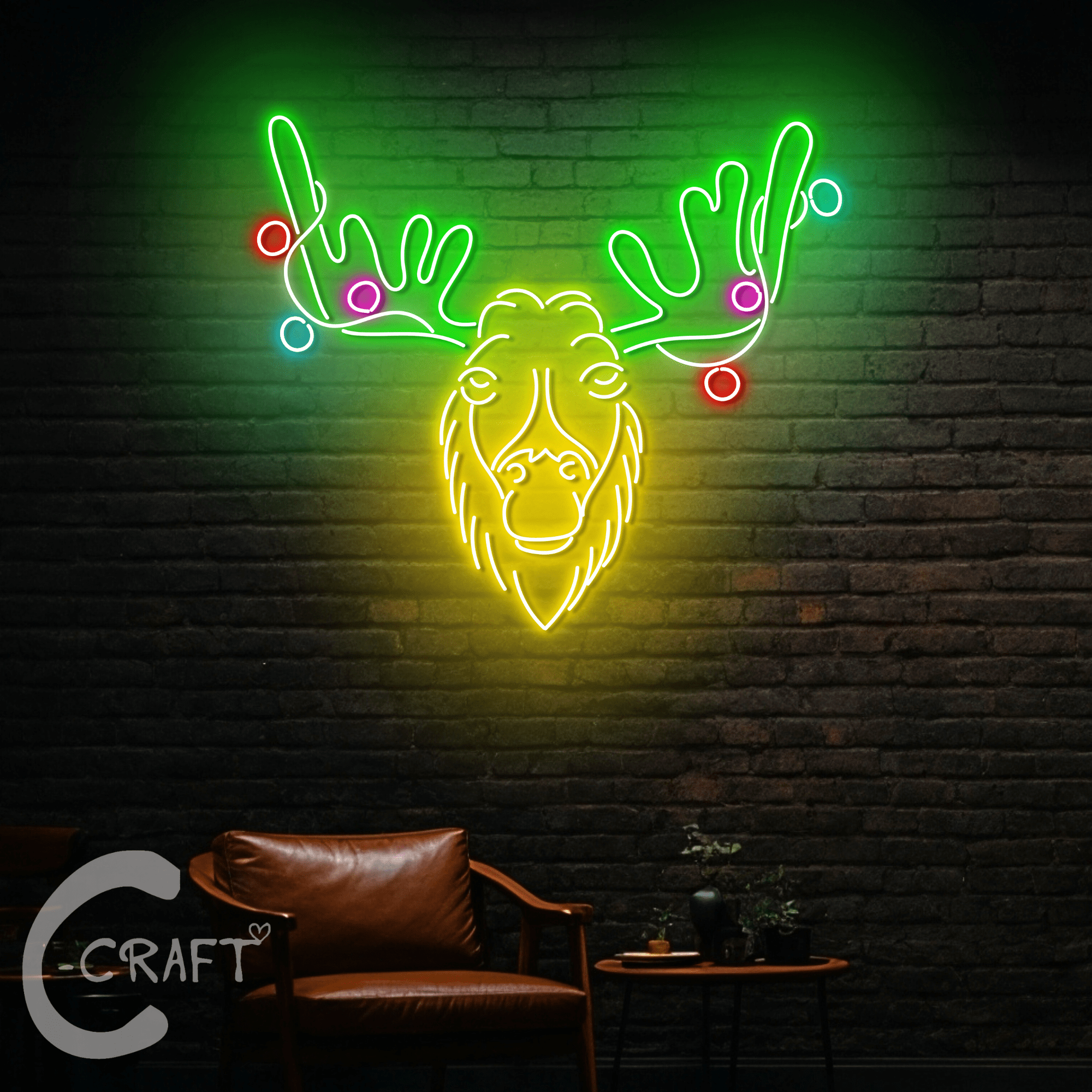 C-CRAFT Christmas Moose Neon Led Light Up 35 inch for Home Bedroom Wall ...