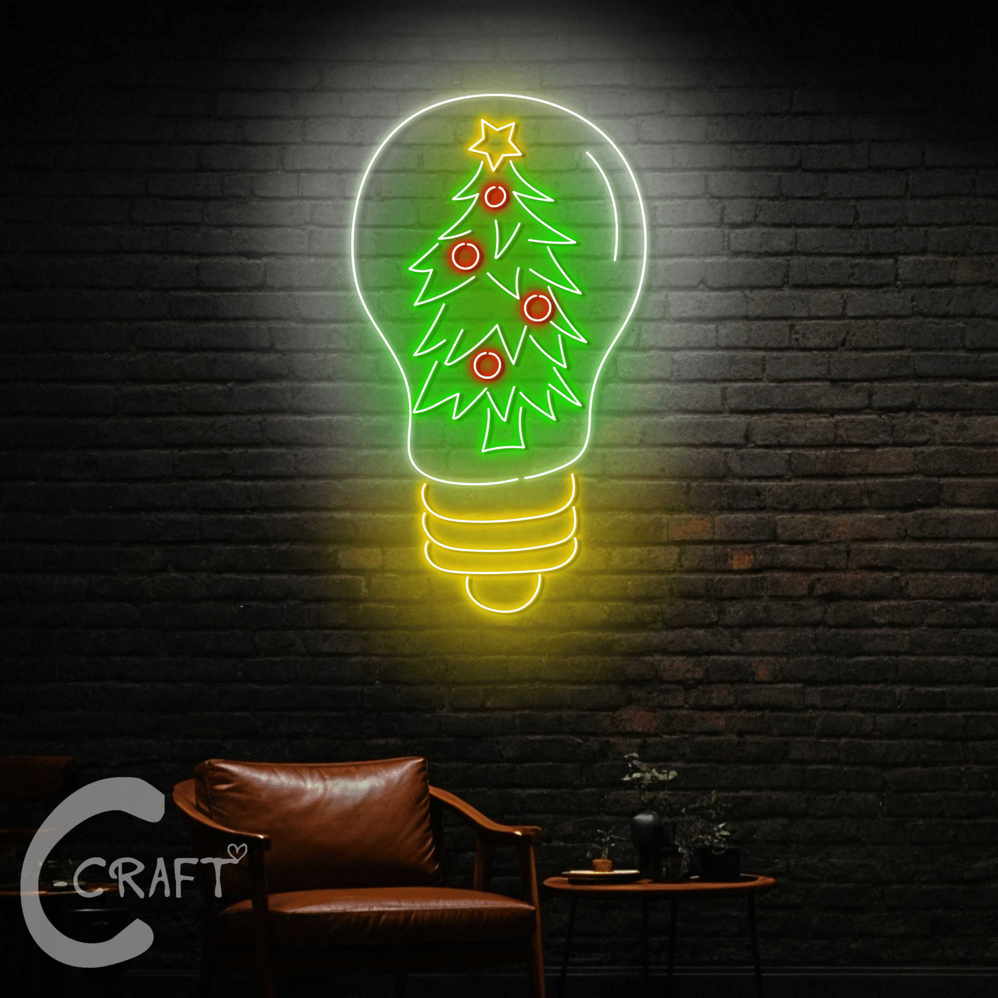 C-CRAFT Christmas Pine Tree Light Bulb Neon Led Light Up 30 inch for ...