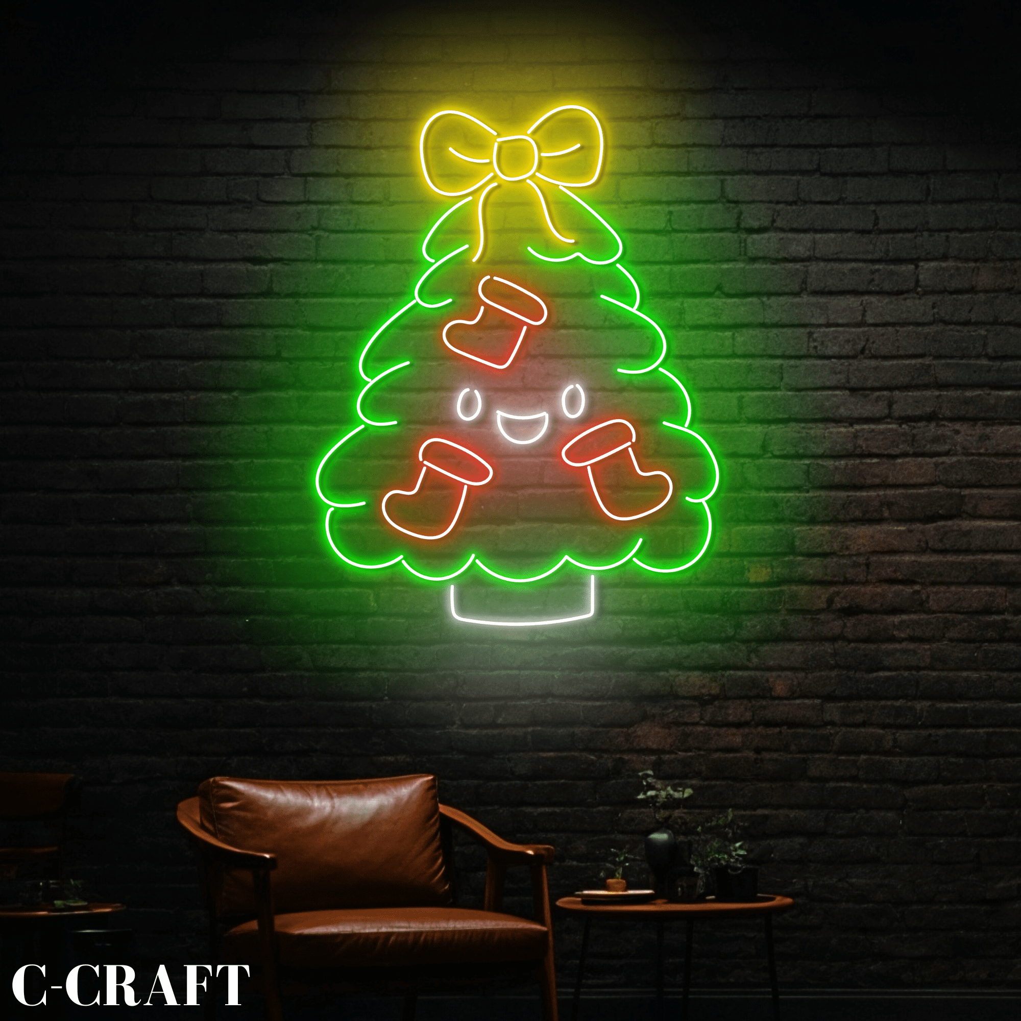 C-CRAFT Christmas Pine Tree Neon Led Light for Living Room Wall Art ...