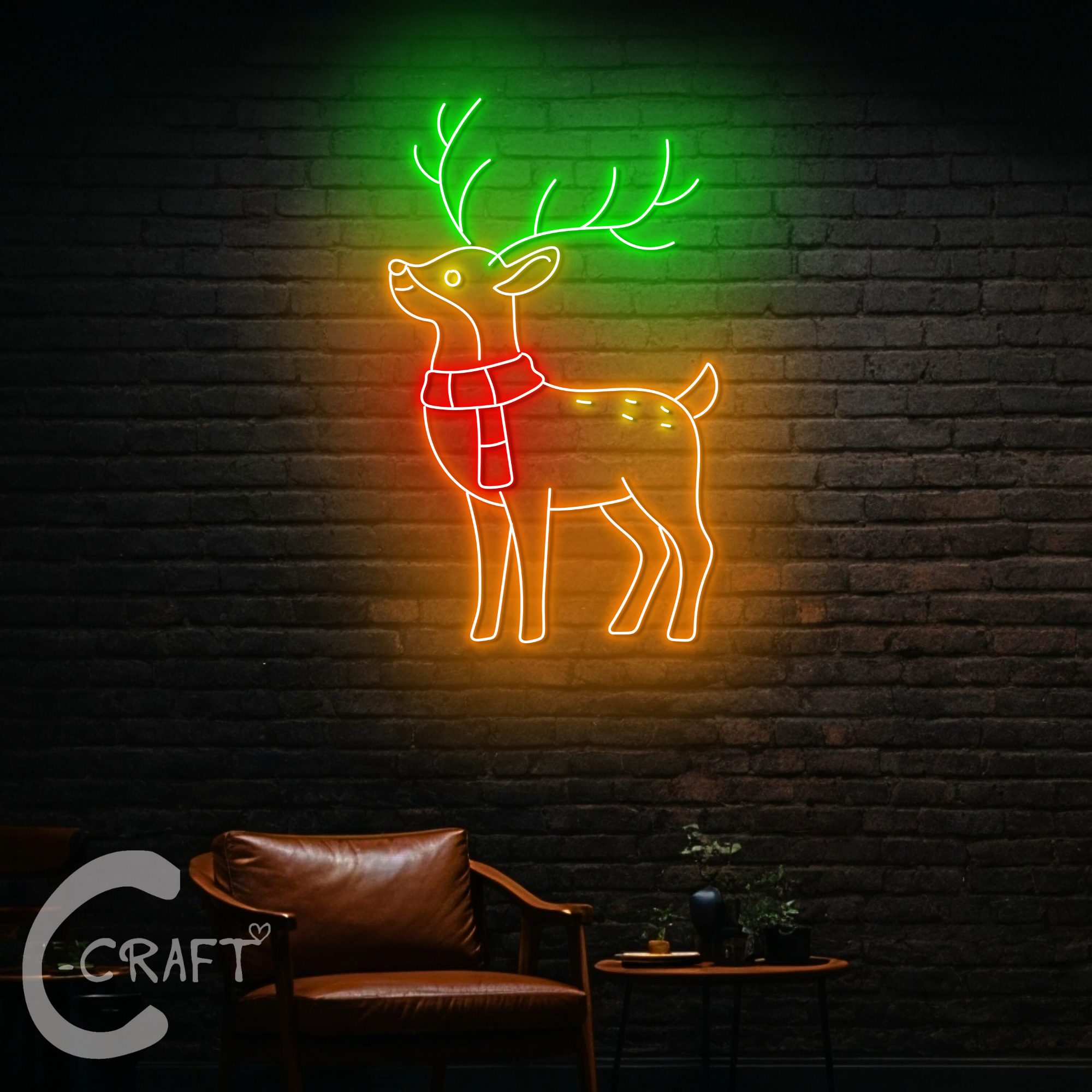 C-CRAFT Christmas Reindeer Neon Led Light 30 inch for Home Living Room ...