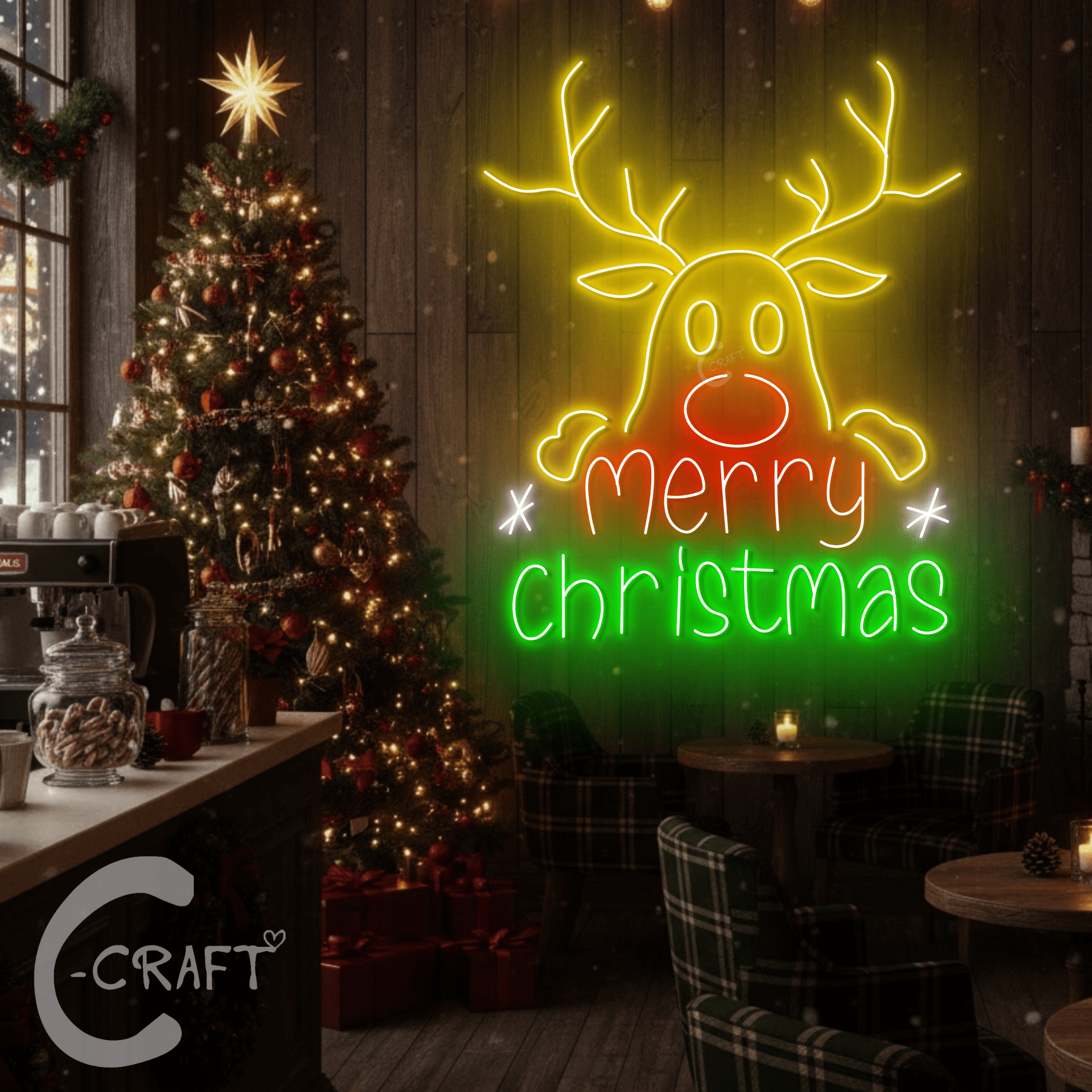 C-CRAFT Christmas Reindeer Neon Light 33 Inches, LED Wall Art for ...