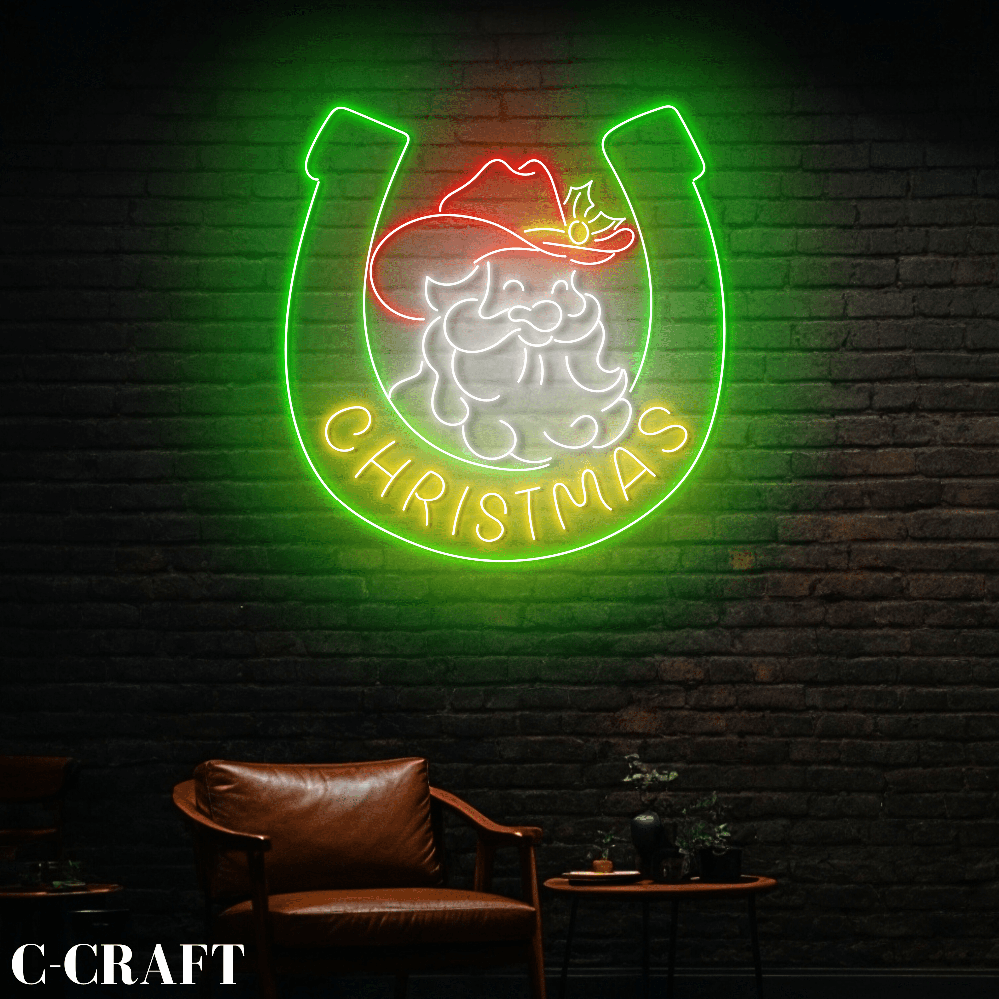 C-CRAFT Christmas Rodeo Santa Neon Led Light for Western Cowboy Bar ...