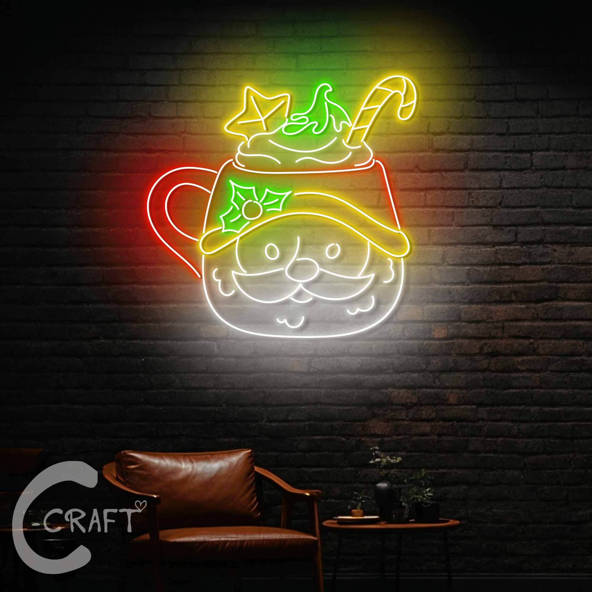 C-CRAFT Christmas Santa Cocoa Mug Neon Led Light Up 20 inch for Cocoa Coffee Shop Decor ...