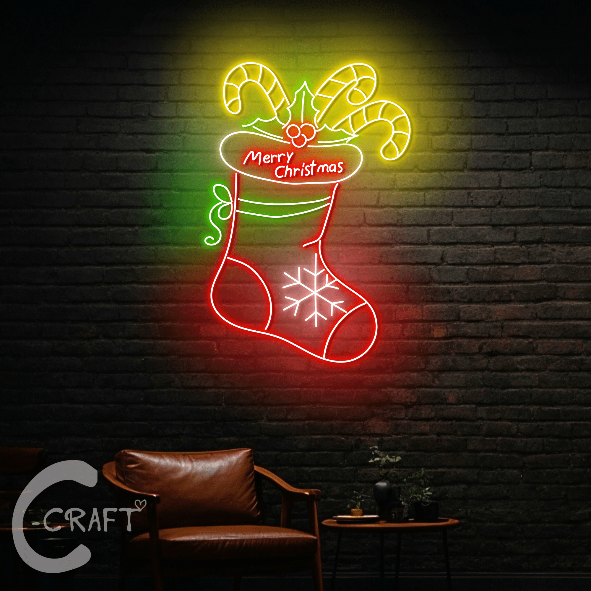 C-CRAFT Christmas Stocking Neon Sign LED Light 35 inch for Christmas ...