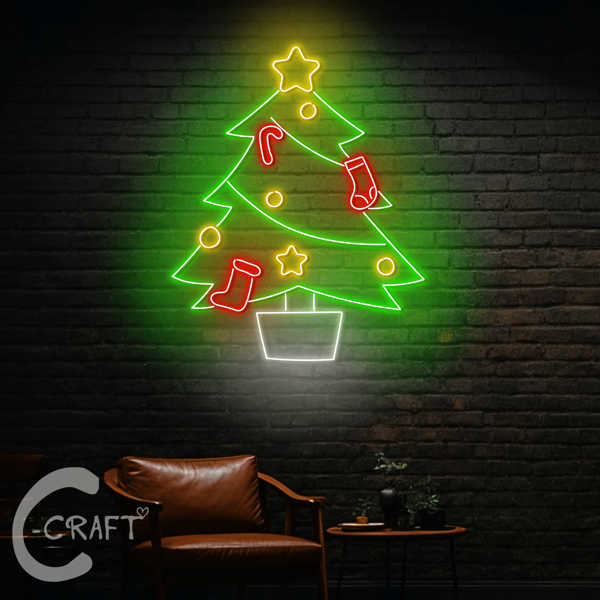 C-CRAFT Christmas Tree Pot Neon Led Light Up 40 inch for Home Living ...