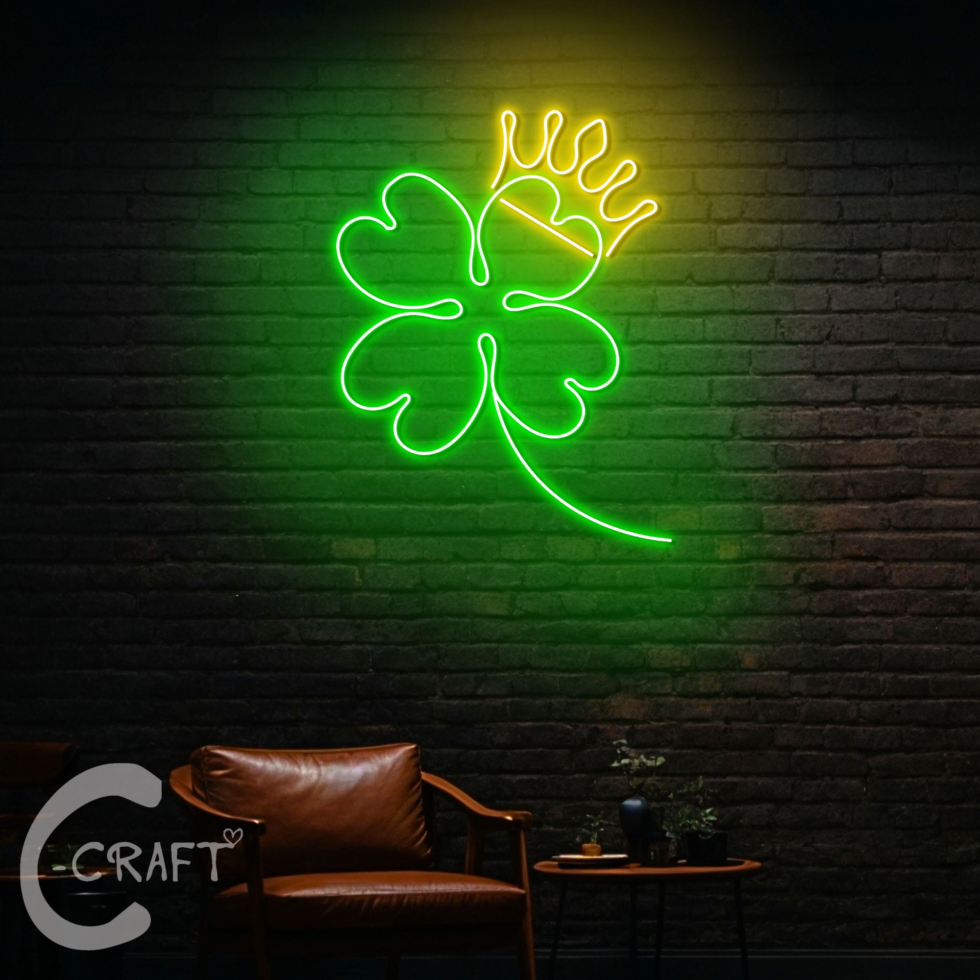 C-CRAFT Clover Crown Neon Sign LED Light 33 inch for Saint Patrick's ...