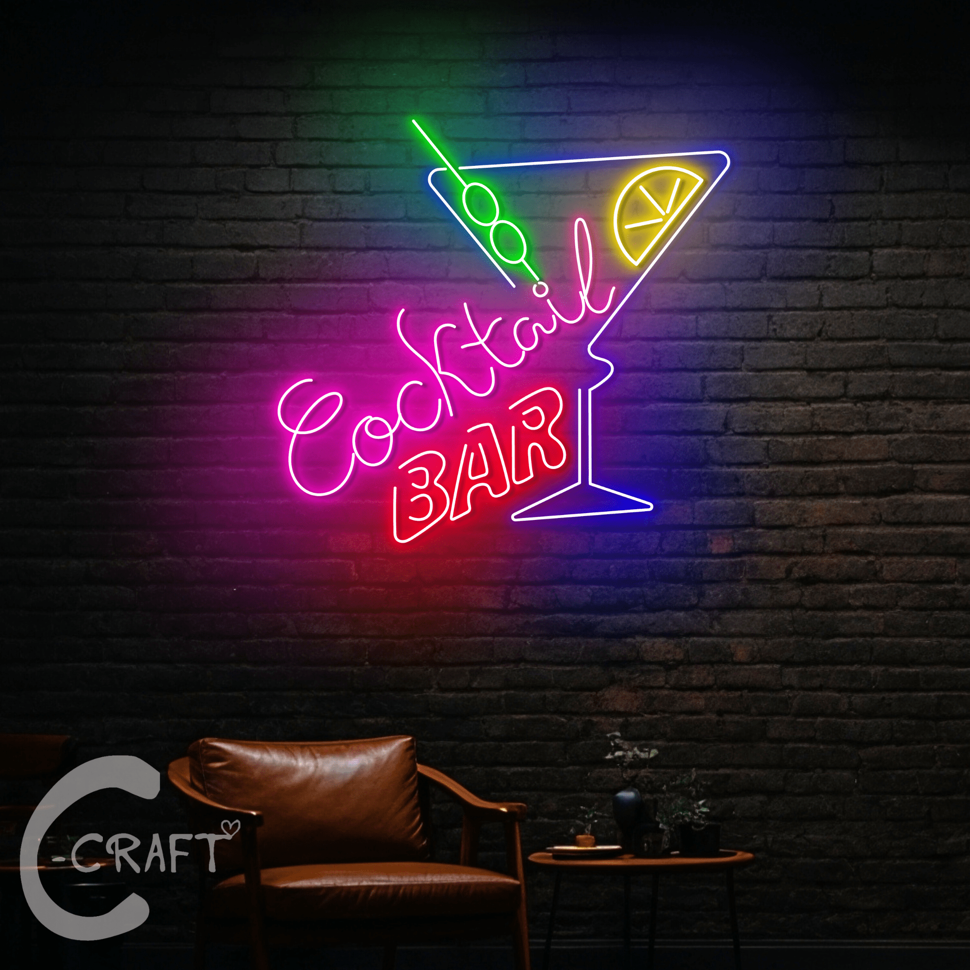 C-CRAFT Cocktail Bar Neon Sign LED Light 27 inch for Cocktail Home Bar ...